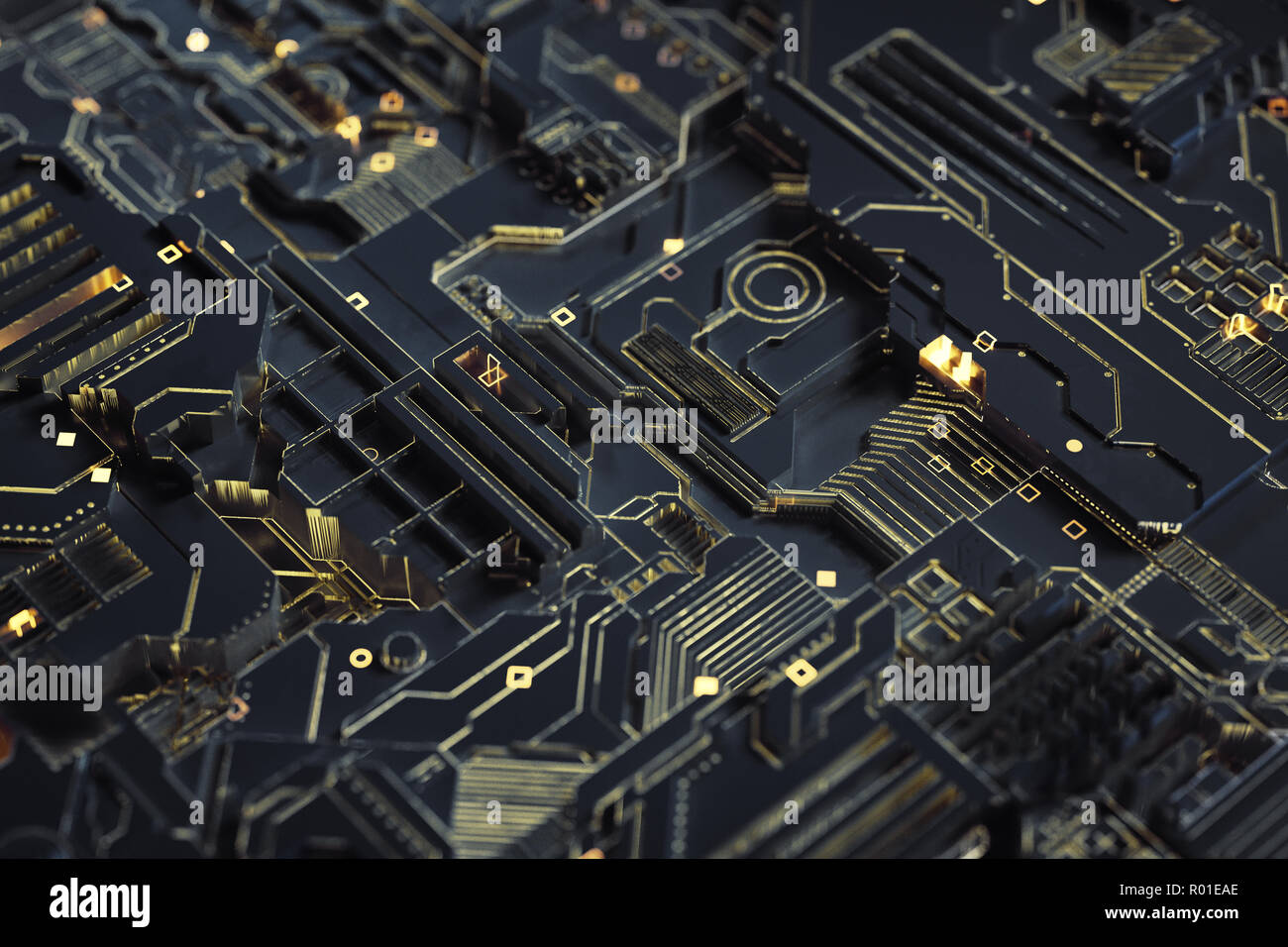 3d rendering, Circuit board and glow chip Stock Photo - Alamy