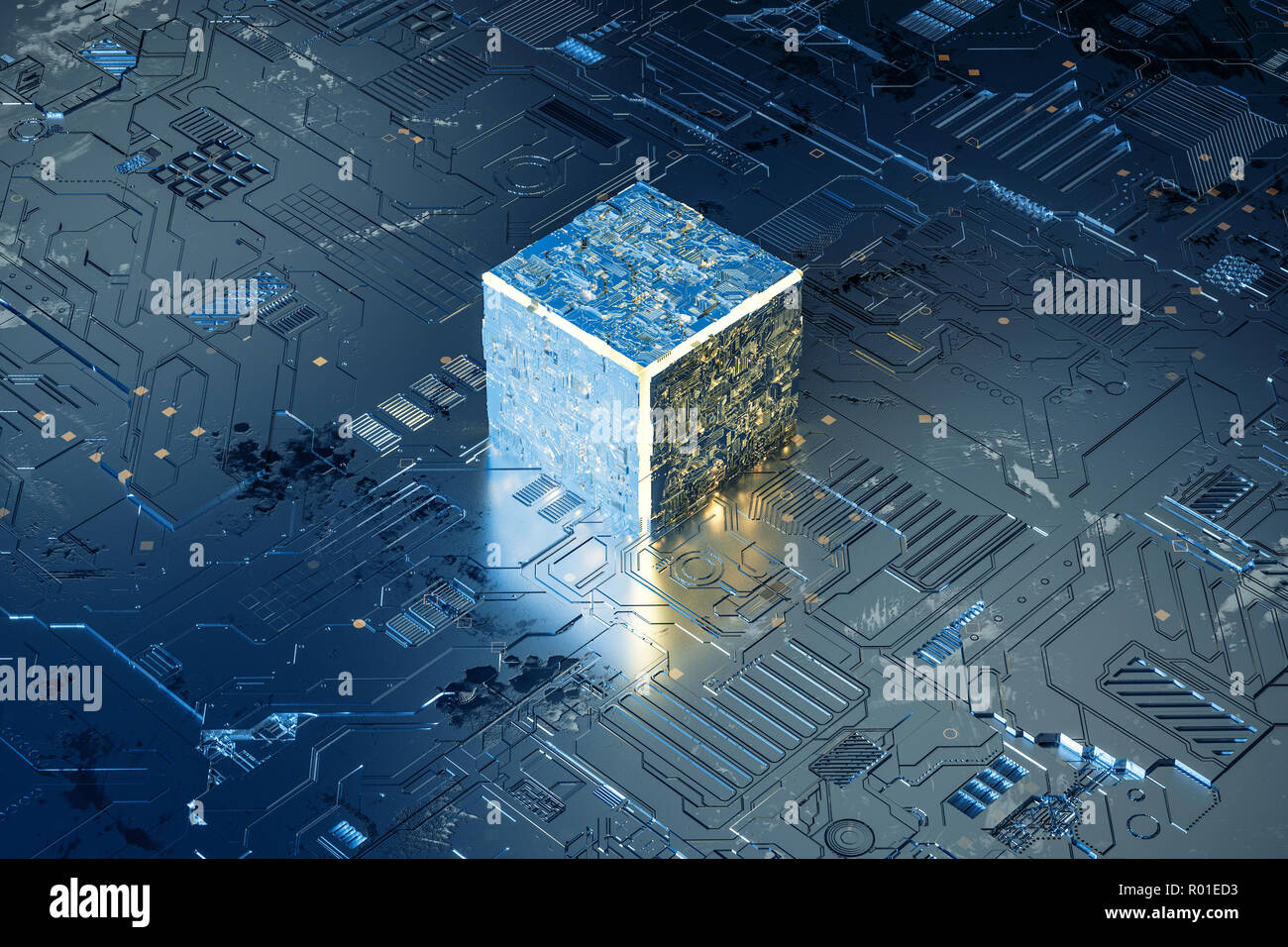 3d rendering, Circuit board and glow chip Stock Photo - Alamy
