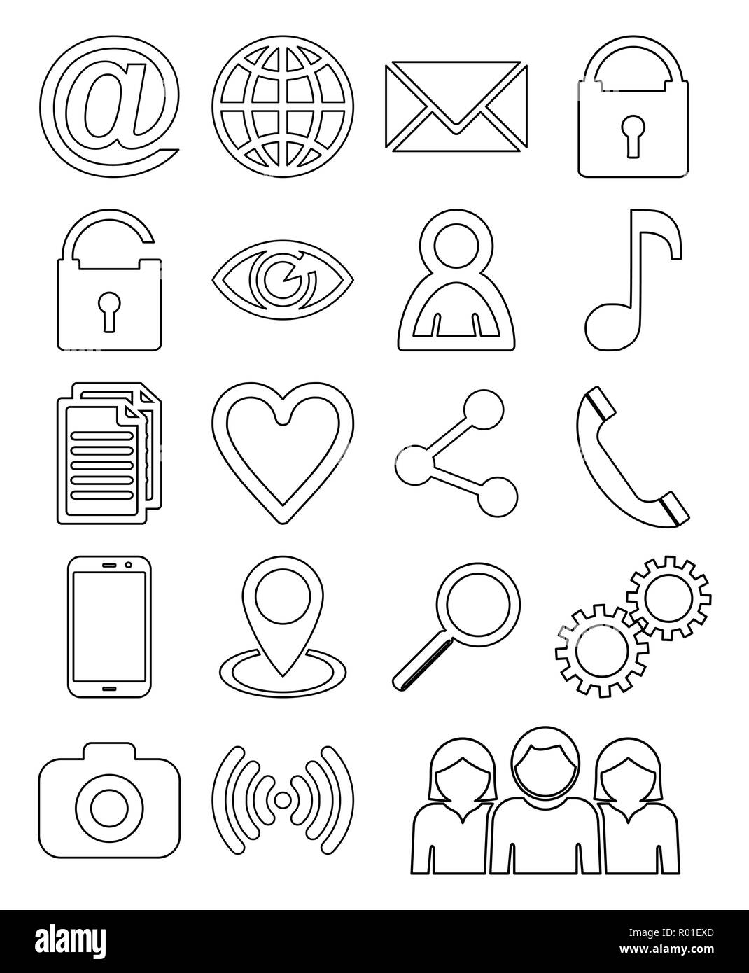 Social media internet outline vector icon set Stock Vector Image & Art ...