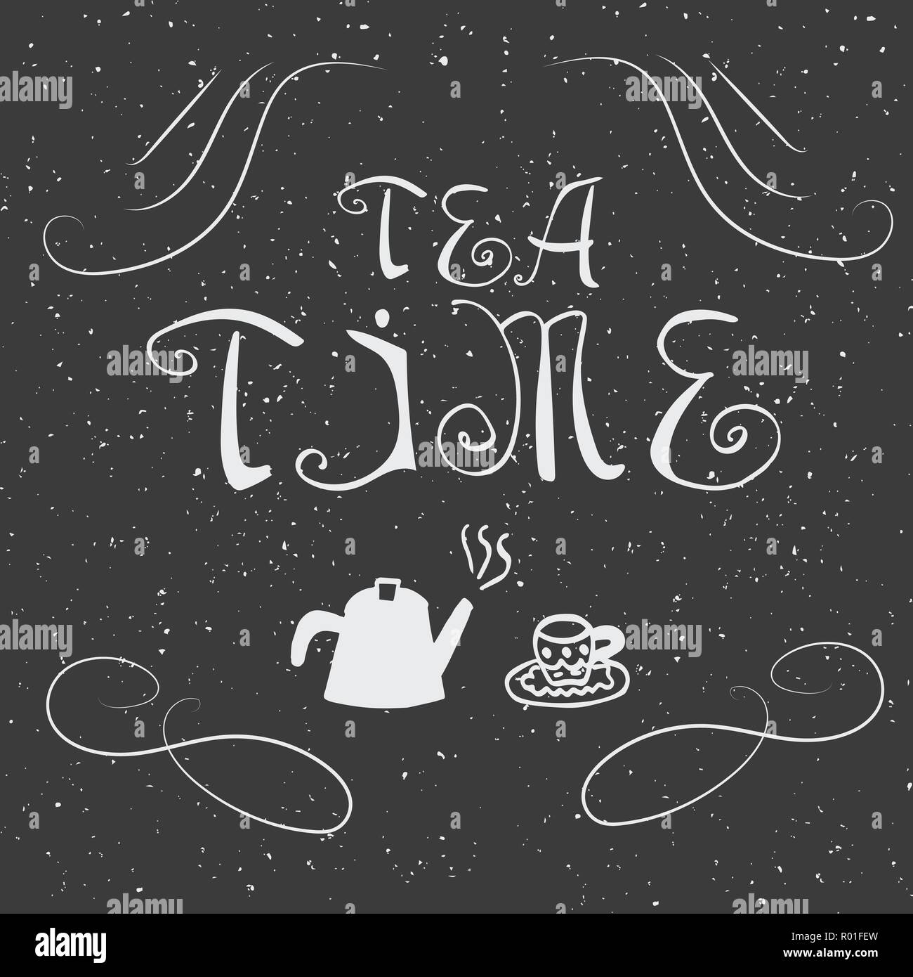 Hand drawn tea time vector lettering. Can be used for posters, menu ...