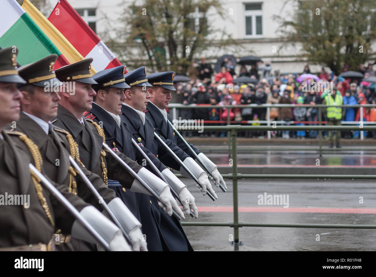 European street, Prague-October 28, 2018: Soldiers of Czech Army are ...