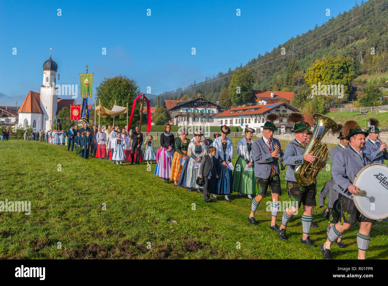 Local groups in costumes, Thanksgiving celebrations, Wallgau, Bavaria ...