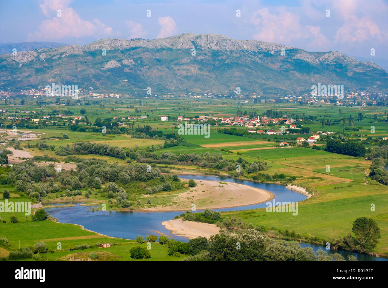 River Kir and village Kuc, view from castle Rozafa, Shkodra, Shkodër ...