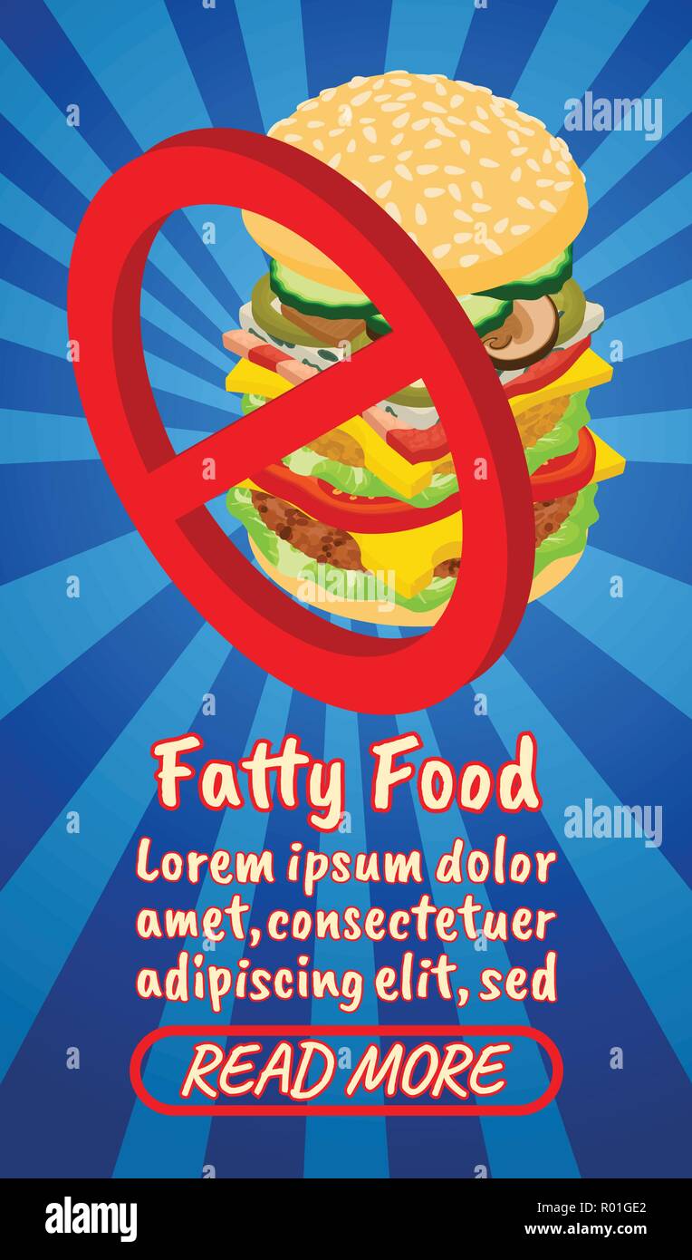 Fatty food concept banner, comics isometric style Stock Vector Image ...