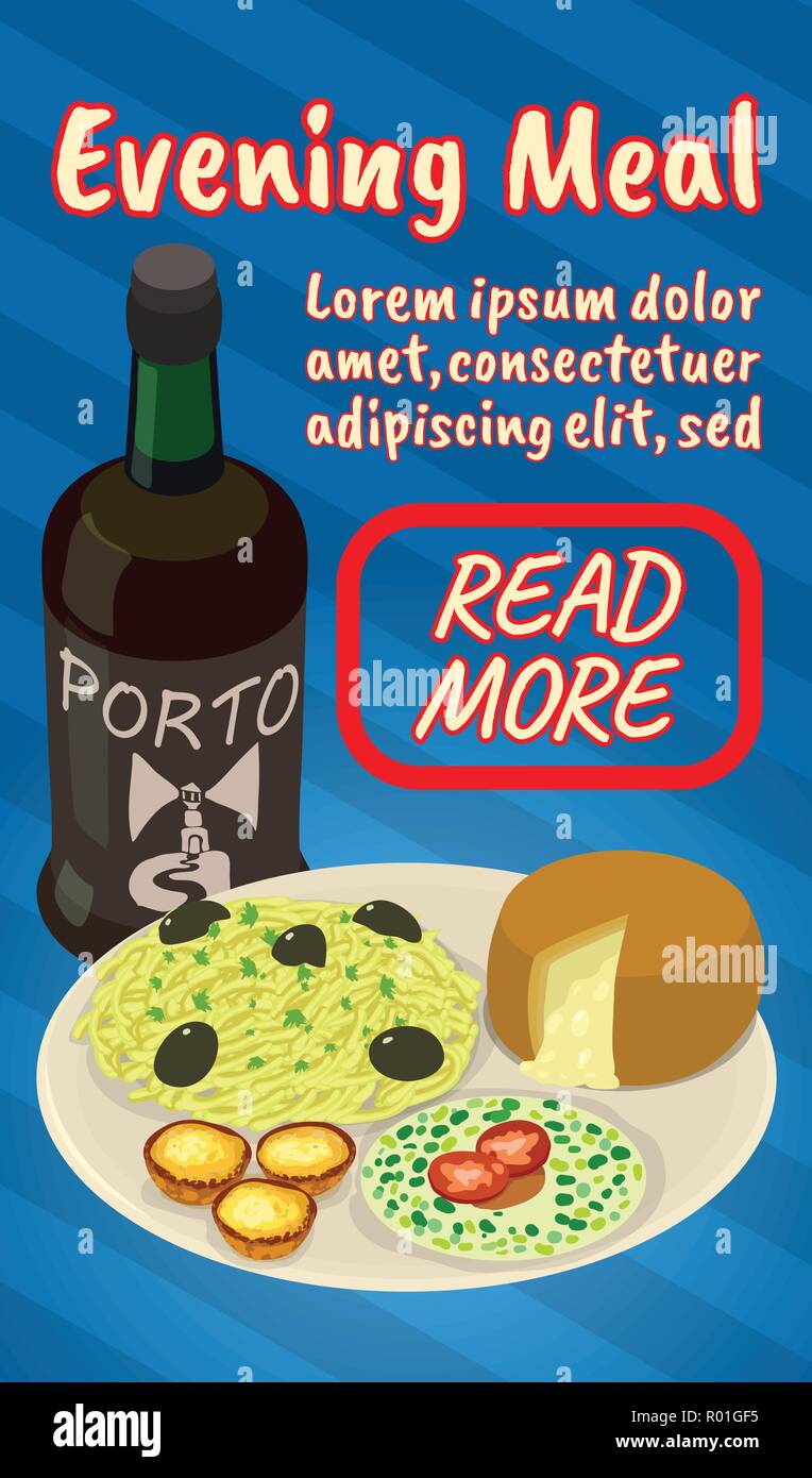 Evening meal concept banner, comics isometric style Stock Vector Image ...