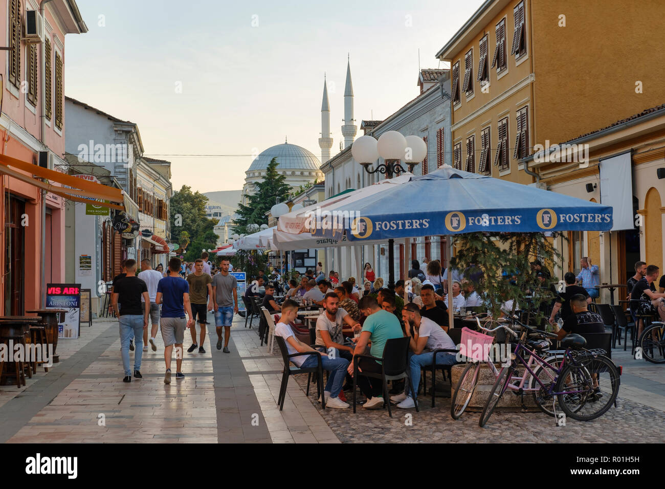 Pedestrian zone Rruga Kolë Idromeno in the city centre, Shkodra ...