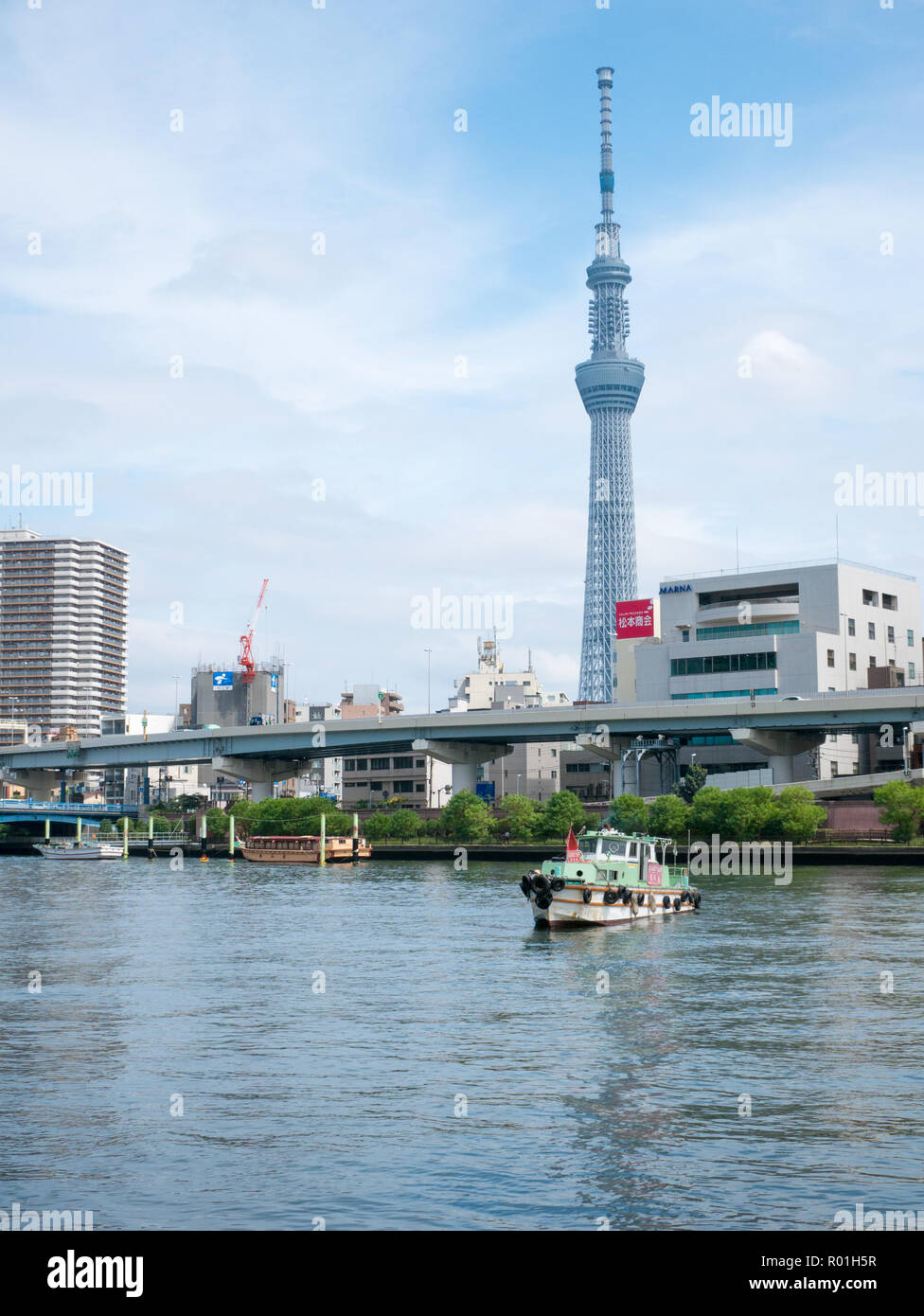 Tokyo, Japan. September 12, 2018. Sumida River Terrace, The Skytree ...