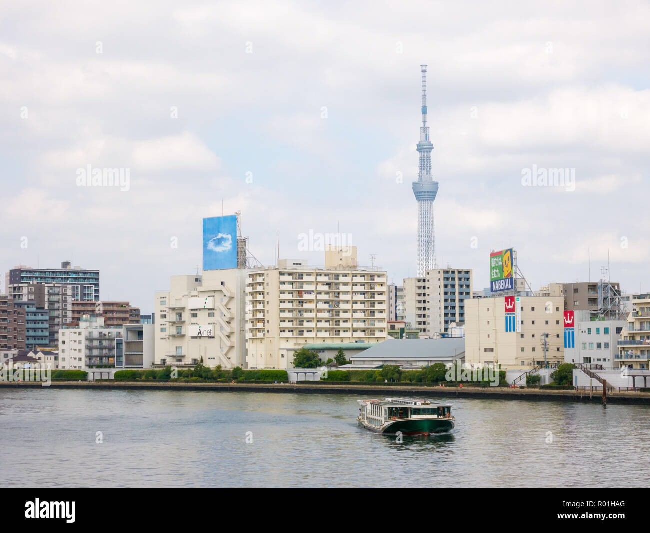 Tokyo, Japan. September 12, 2018. Sumida River Terrace, The Skytree ...