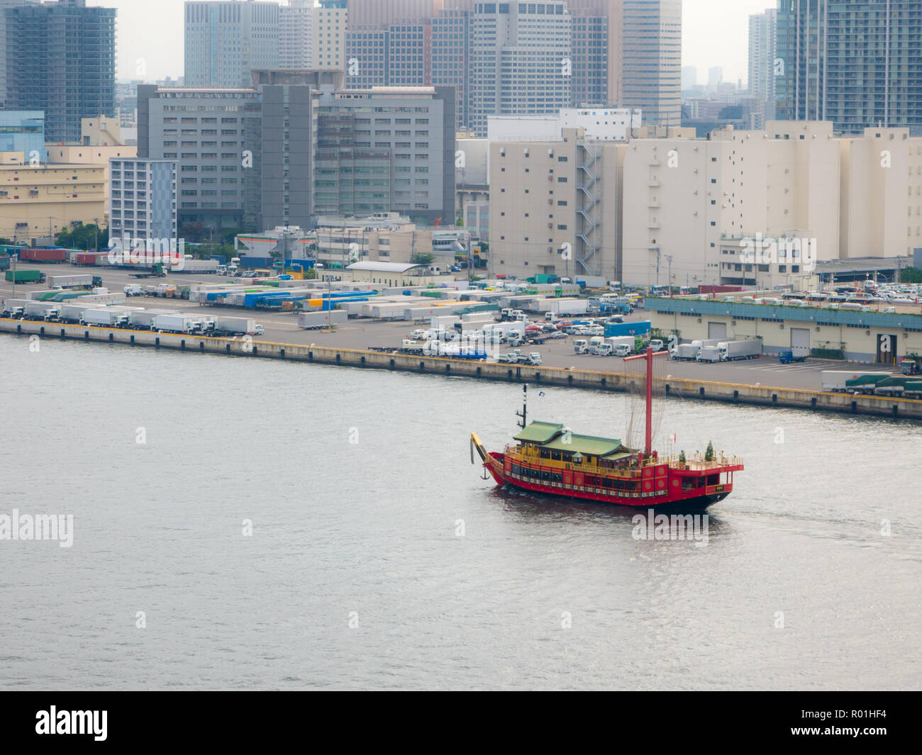 Tokyo, Japan. September 12, 2018. Traditional japanese style red boat ...
