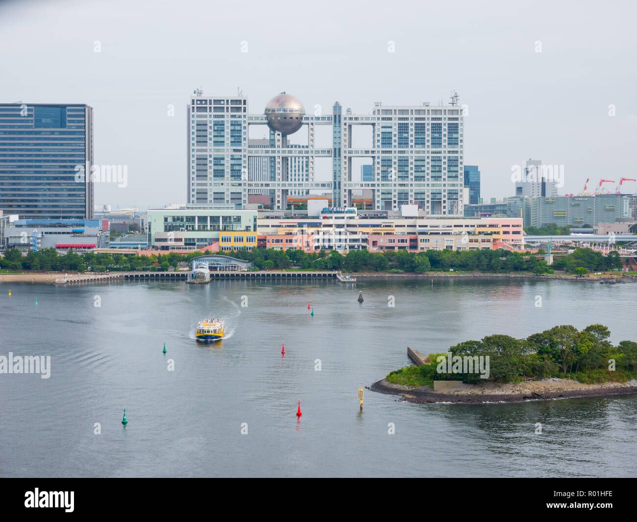 Tokyo, Japan. September 12, 2018. View of the bay of Odaiba with daiba ...