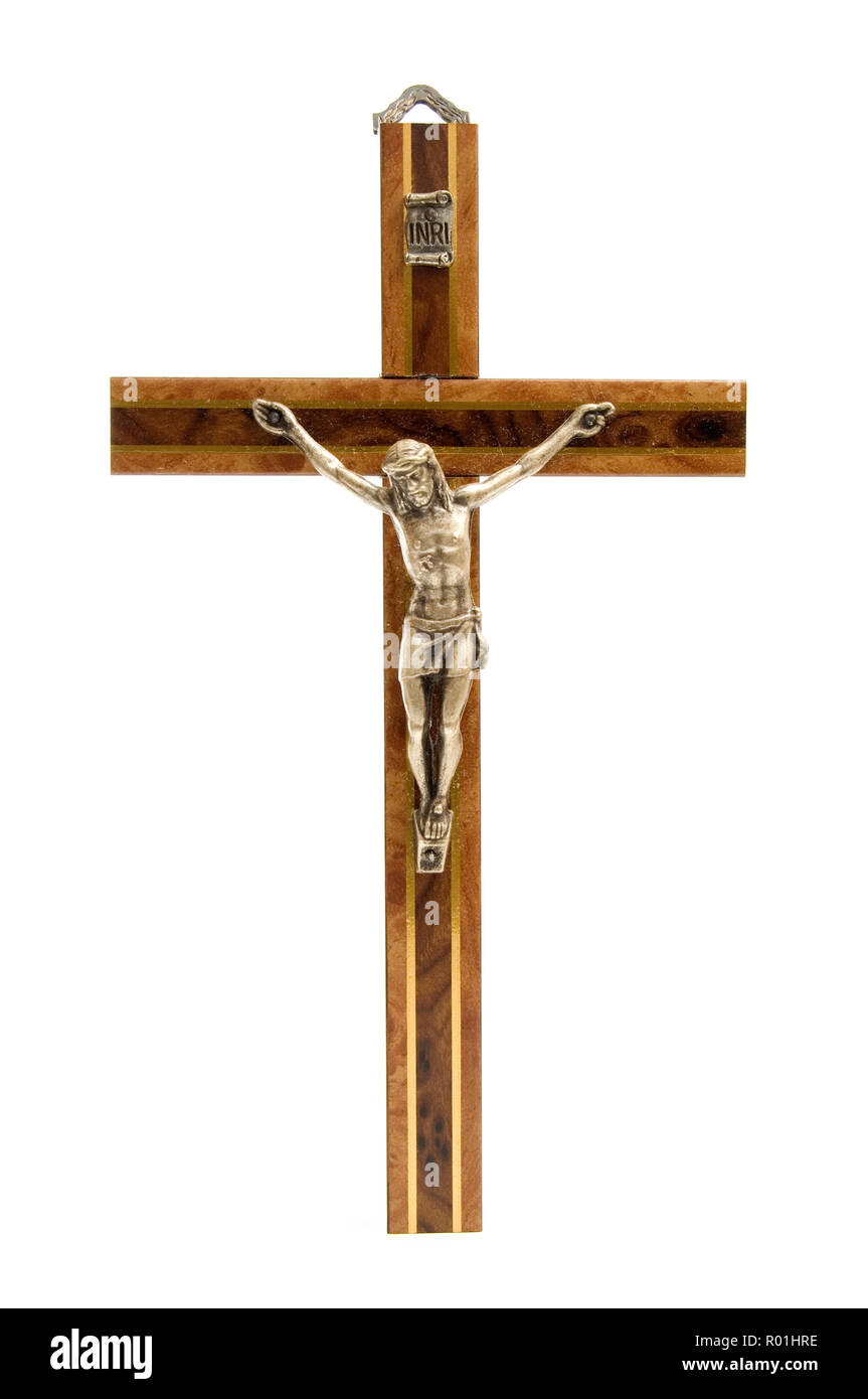 Religious symbol of Jesus on a Cross on Isolated White Background Stock ...