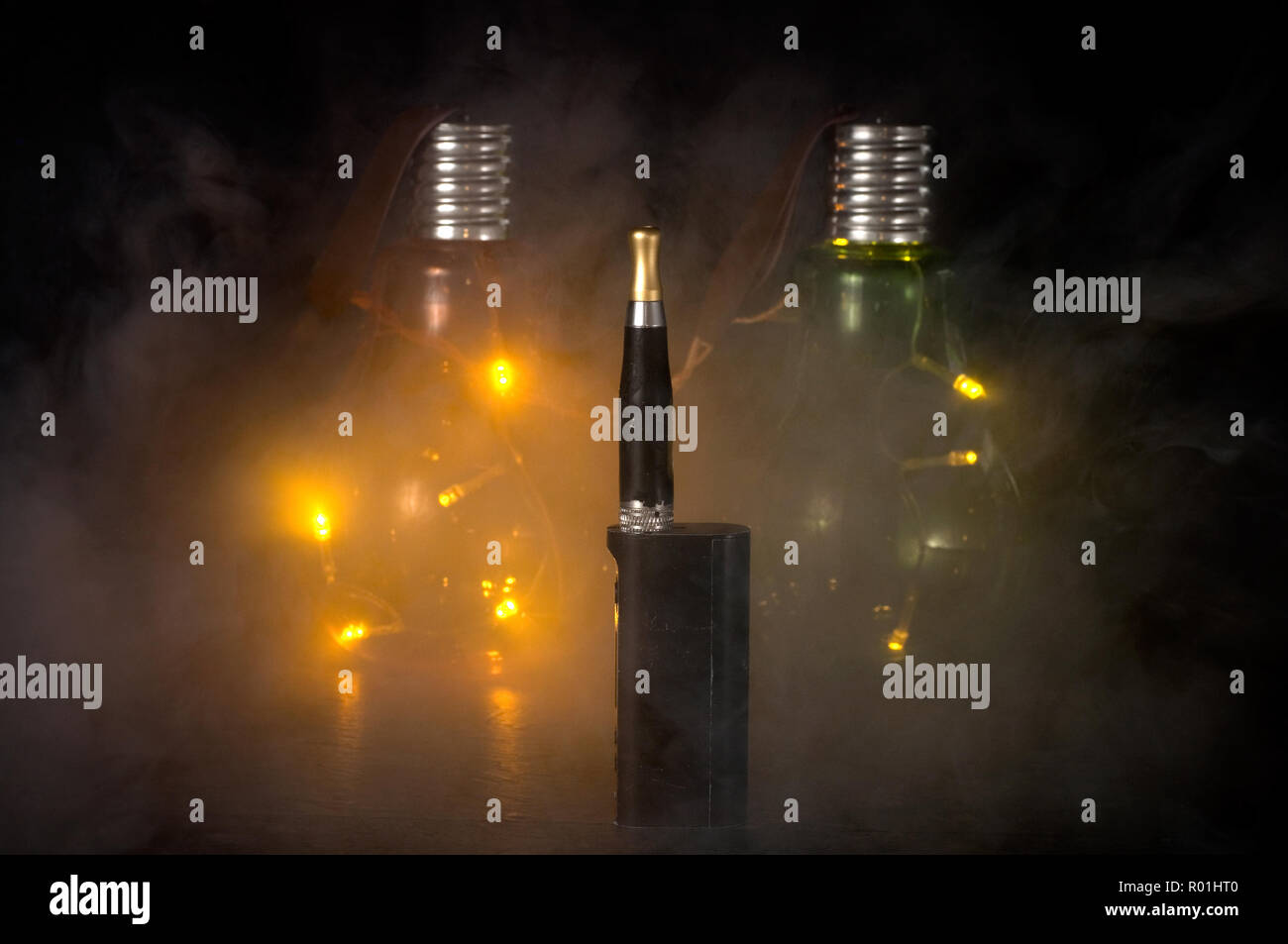 Smoky Image of Vaping Pipe Colorful Lights in the Background Stock ...