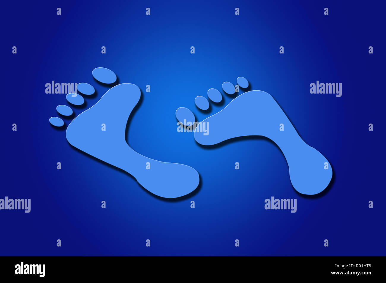 Illustration of Large Blue Foot Prints on Dark Blue Background Stock ...