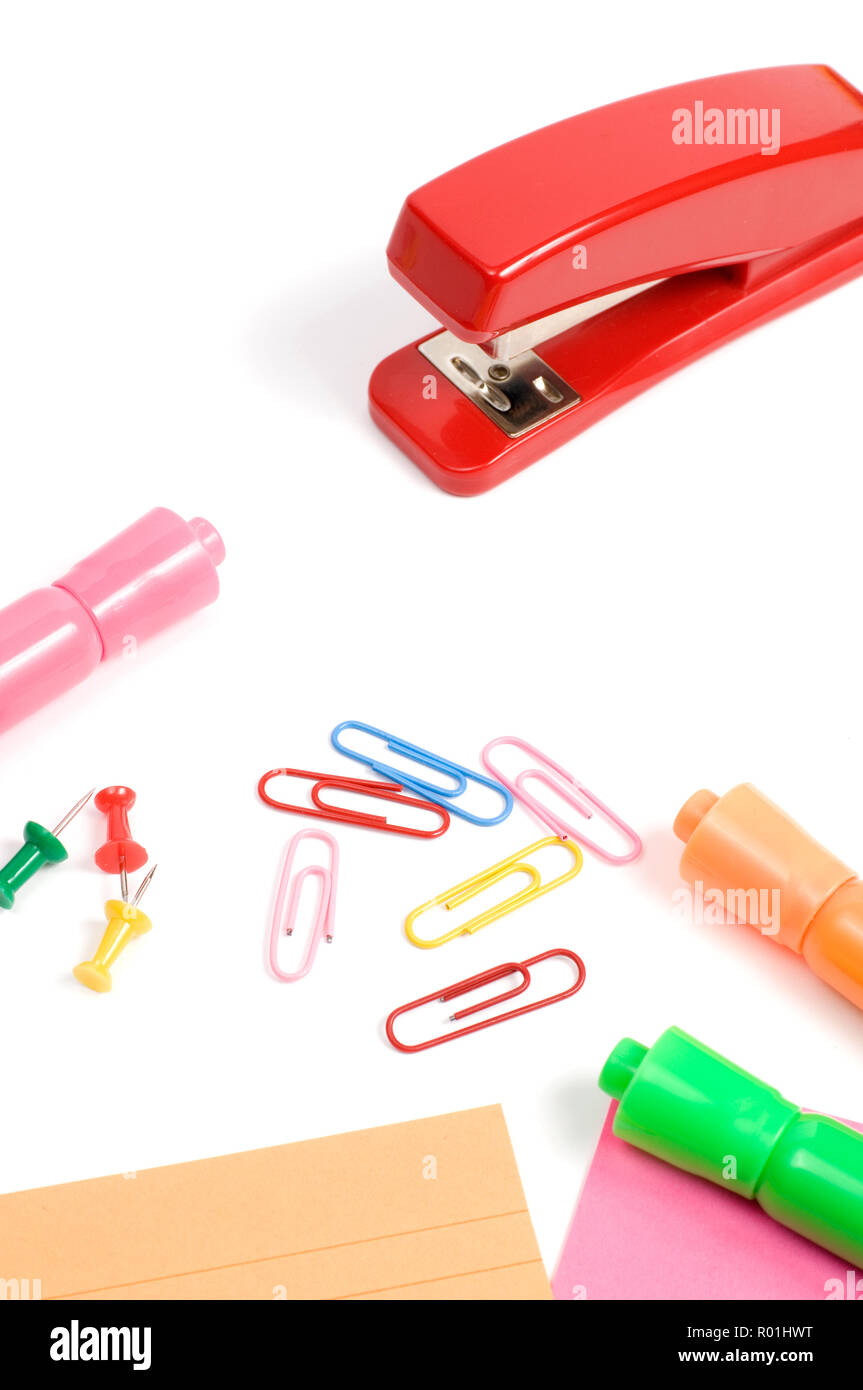 Colorful Office Supplies Isolated on White Background Stock Photo - Alamy