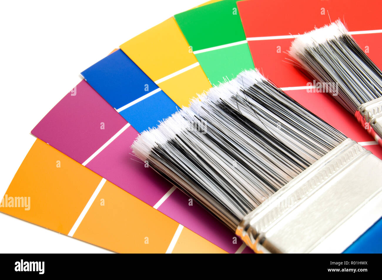 Paint Brushes with Paint Samples to Paint the House Isolated on White ...