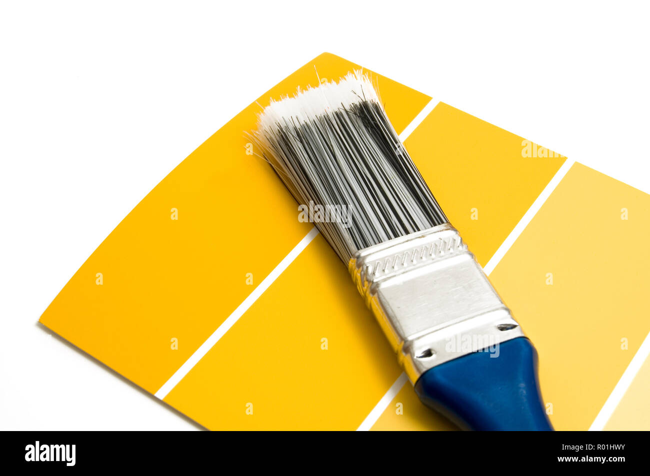 Background Yellow Paint Samples with Blue Brush Isolated on White Stock ...