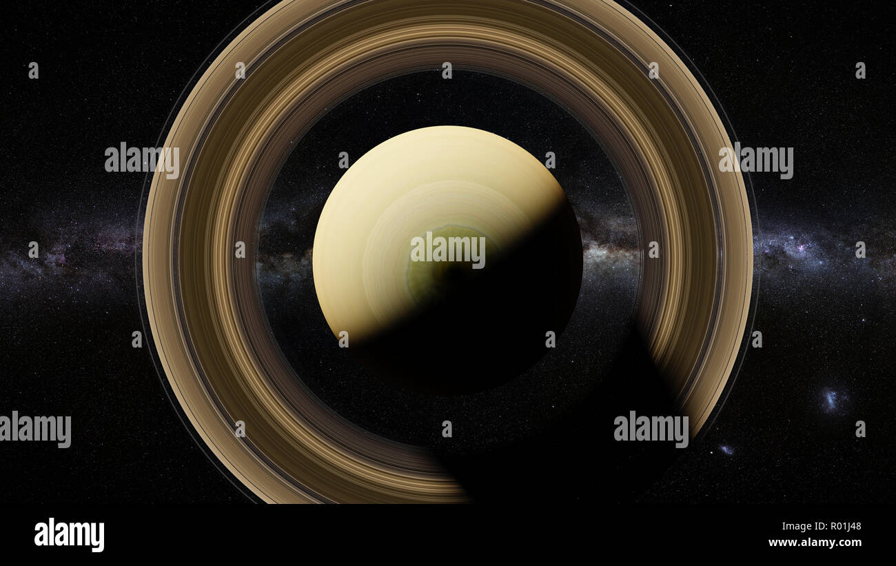 planet Saturn, the sixth planet in the Solar System, top view with ...