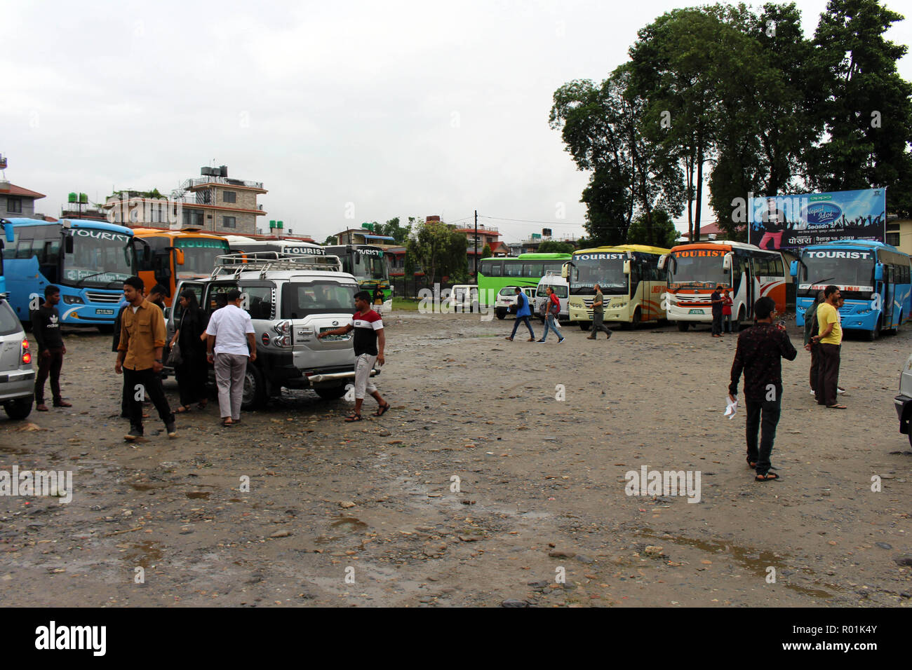 Translation: on the way from Pokhara bus terminal going to Kathmandu ...