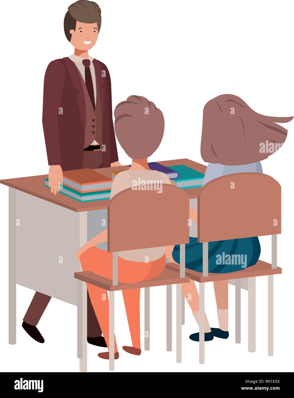 teacher in the classroom with students avatar character Stock Vector ...