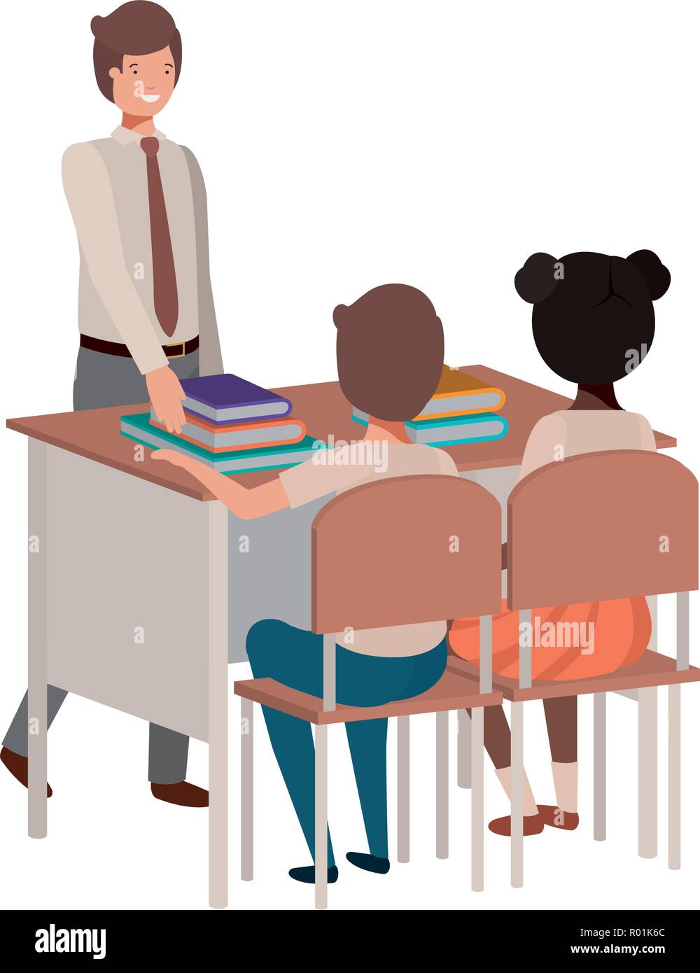 teacher in the classroom with students avatar character Stock Vector ...