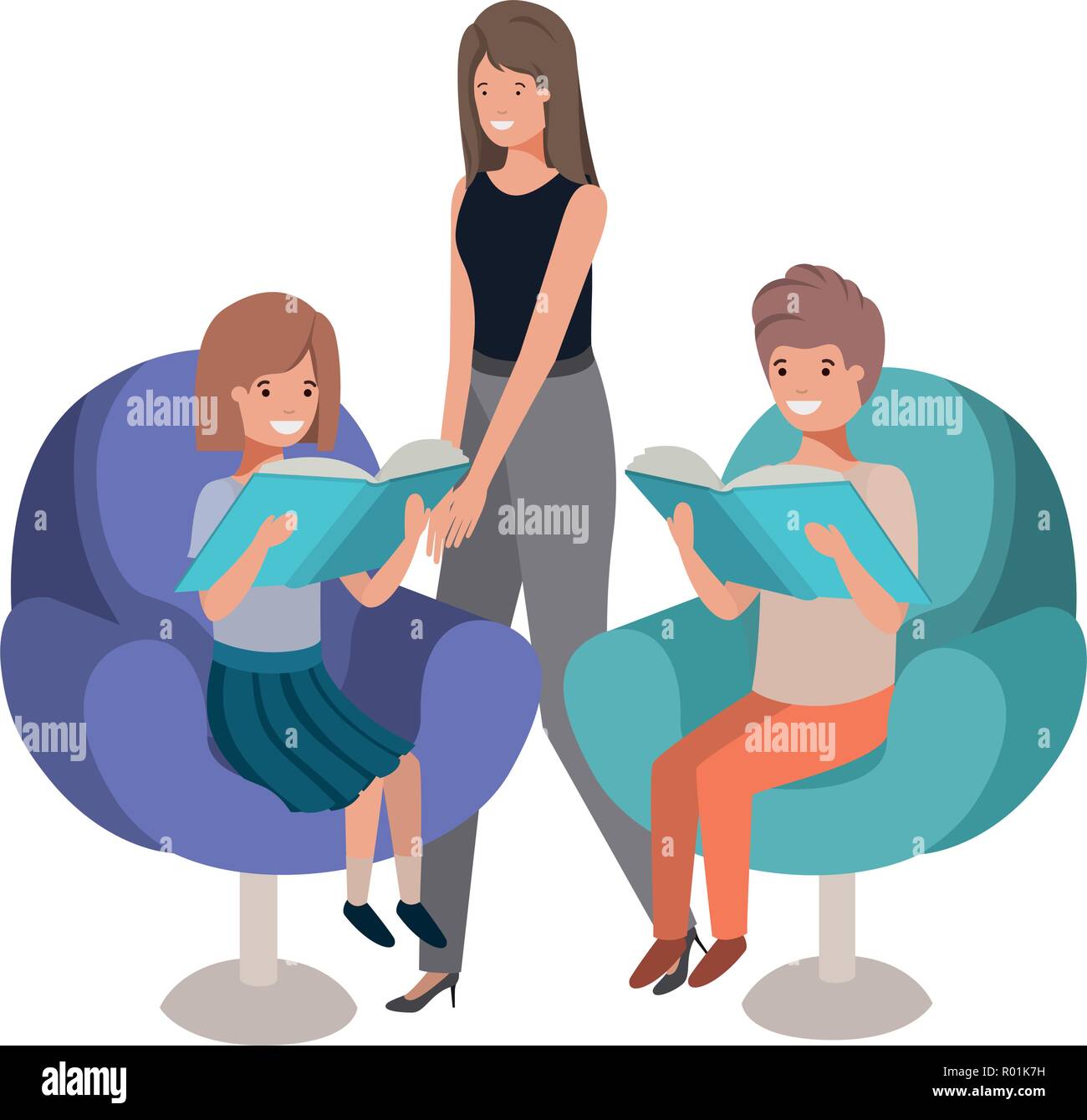 mother and children sitting in chair avatar character Stock Vector ...