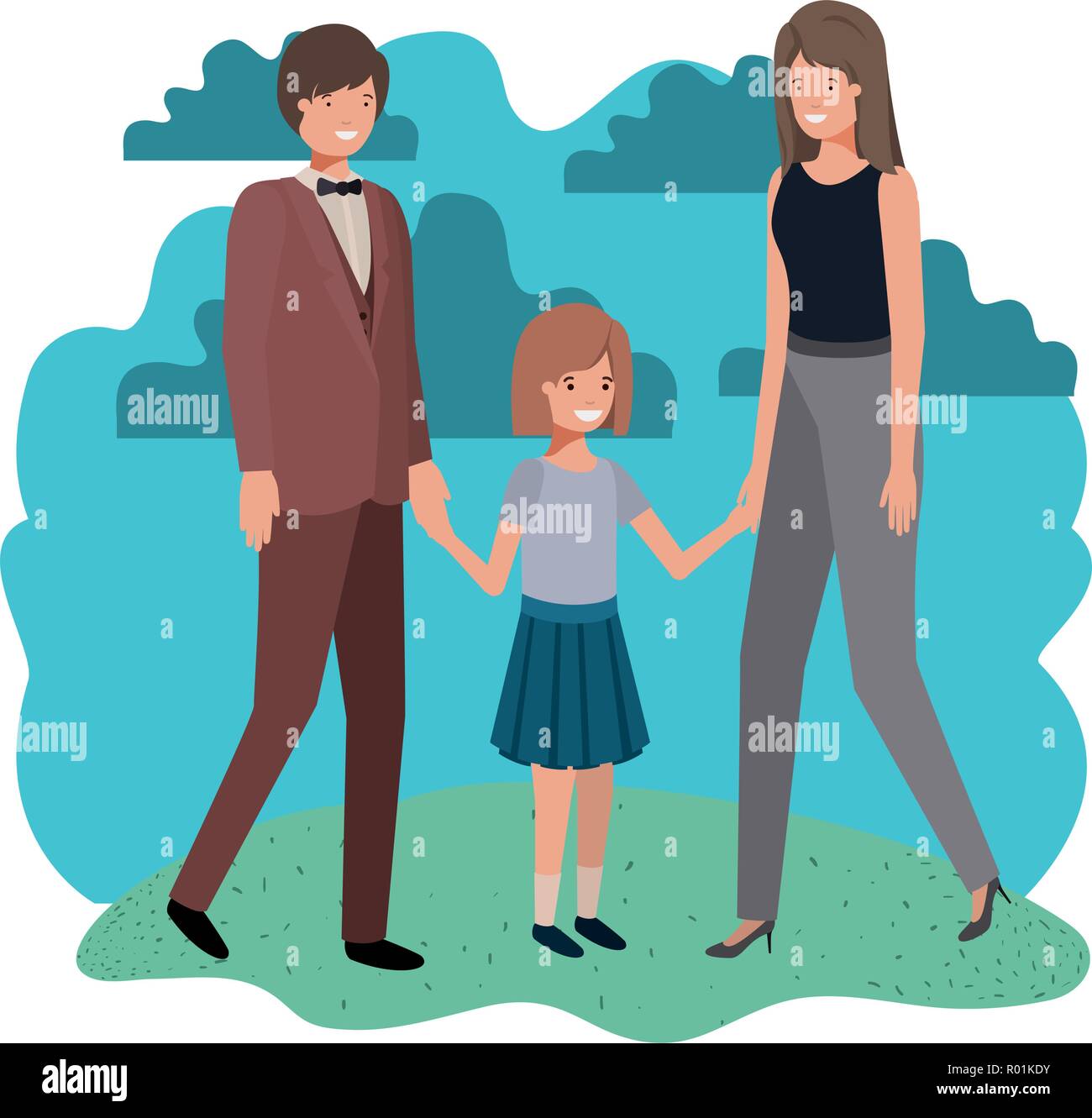parents couple with daugether in landscape Stock Vector Image & Art - Alamy