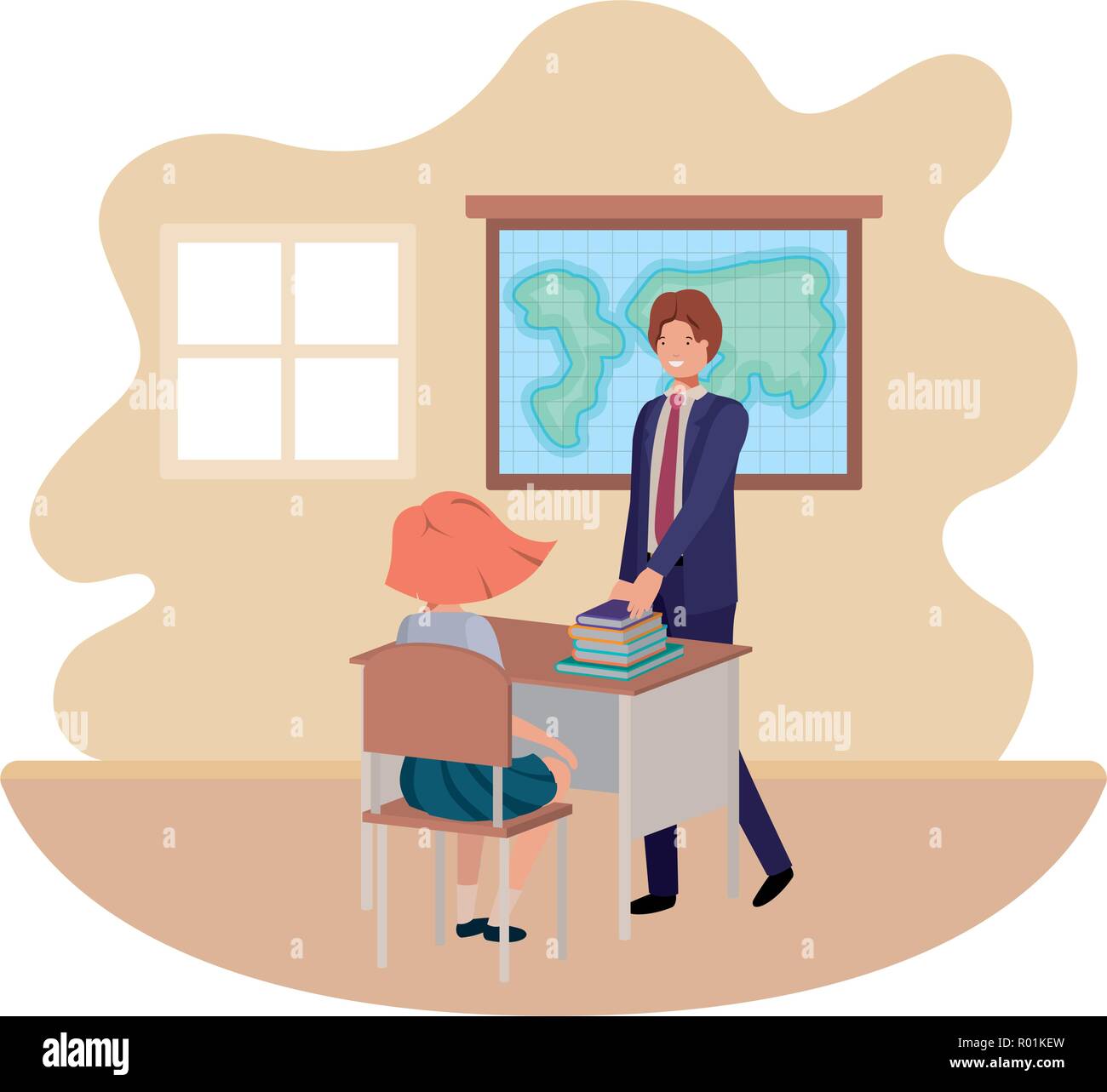 teacher in the classroom with student avatar character Stock Vector ...