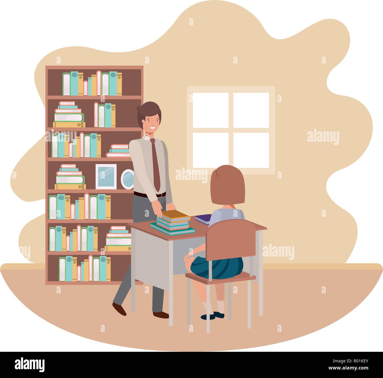 teacher in the classroom with student avatar character Stock Vector ...