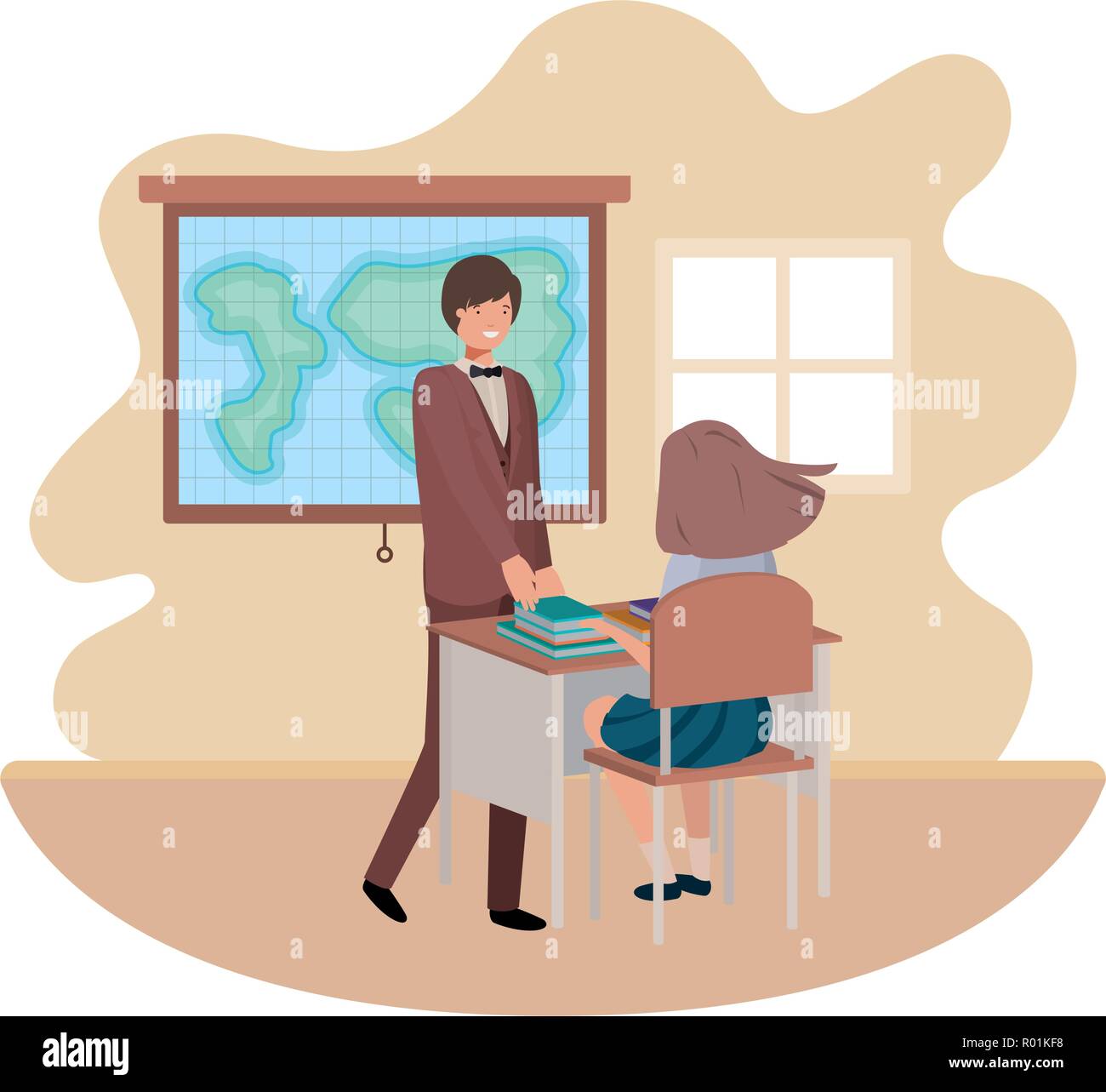 teacher in the classroom with student avatar character Stock Vector ...