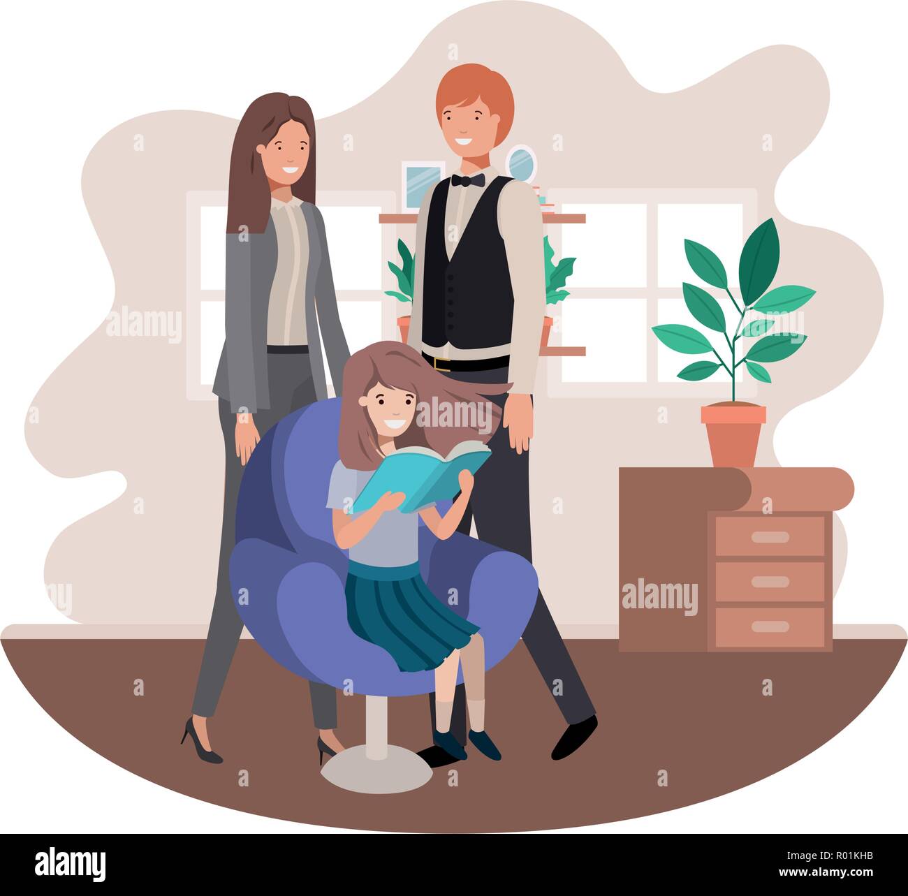 parents couple with daugether sitting in chair Stock Vector Image & Art ...