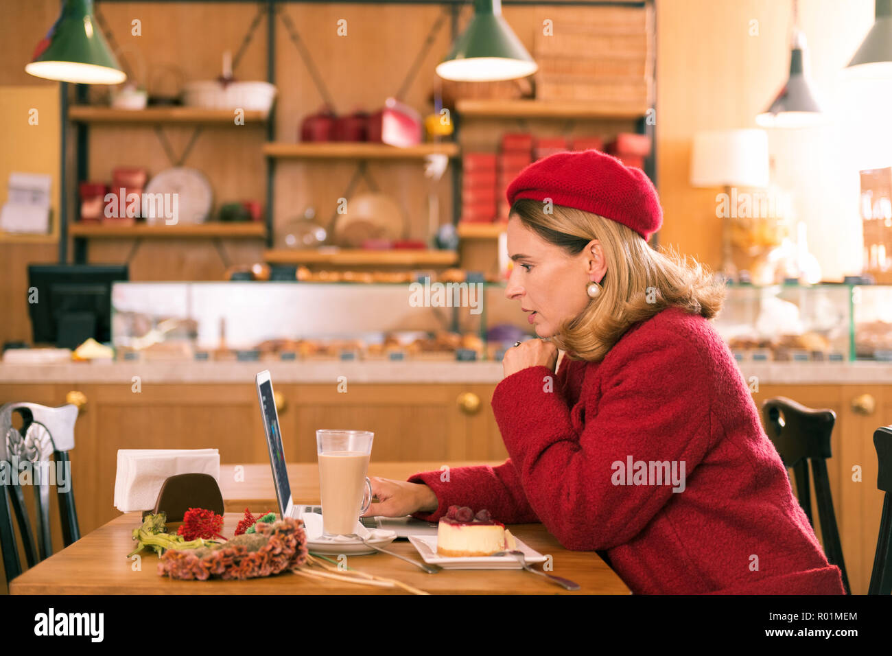 Modern famous freelance writer wearing working in bakery Stock Photo ...