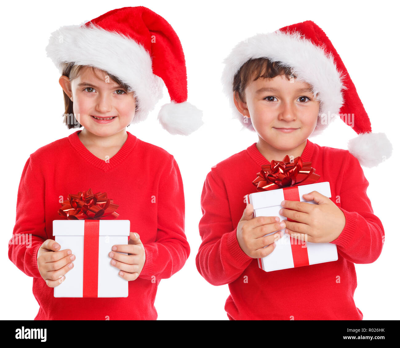 Children kids Christmas gift present Santa Claus surprise isolated on a ...