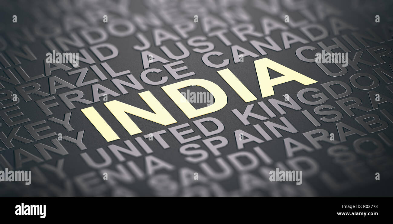 Focus on the word India written with golden letters and many other ...