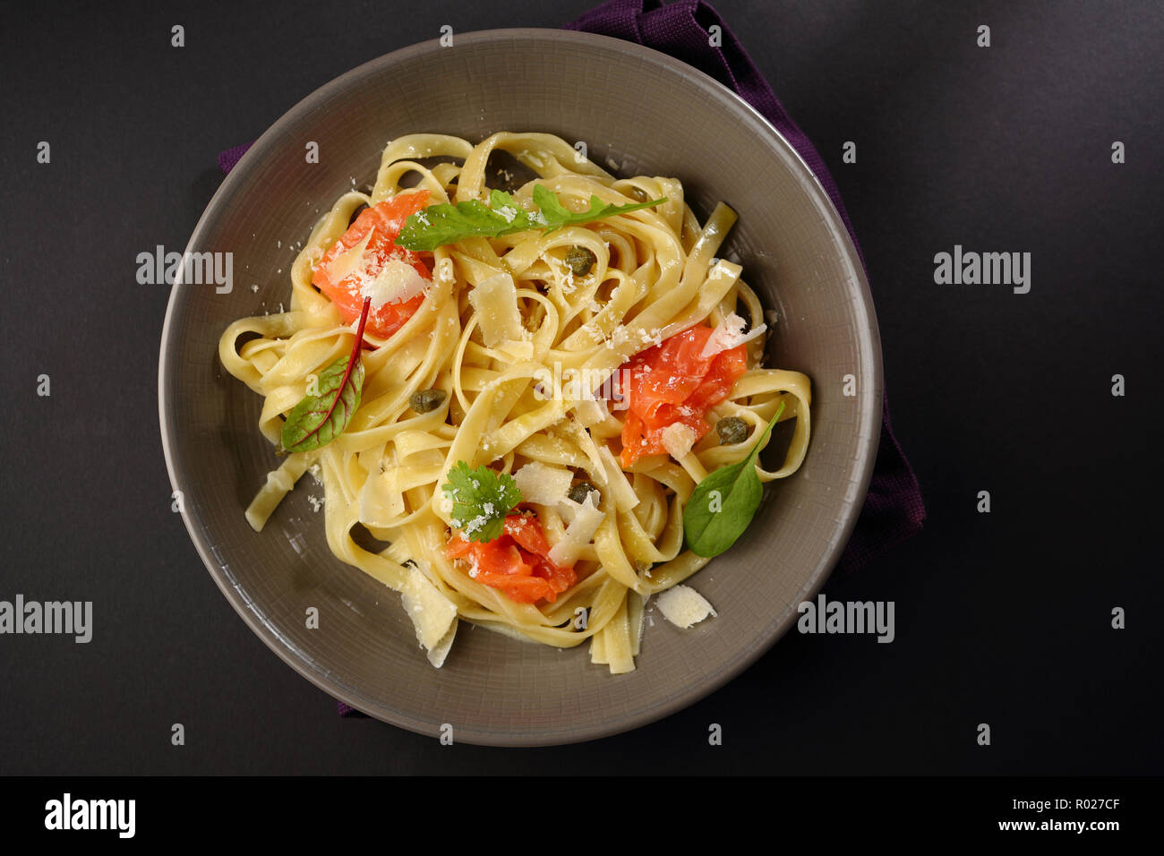 Traditional pasta with fish above Stock Photo - Alamy