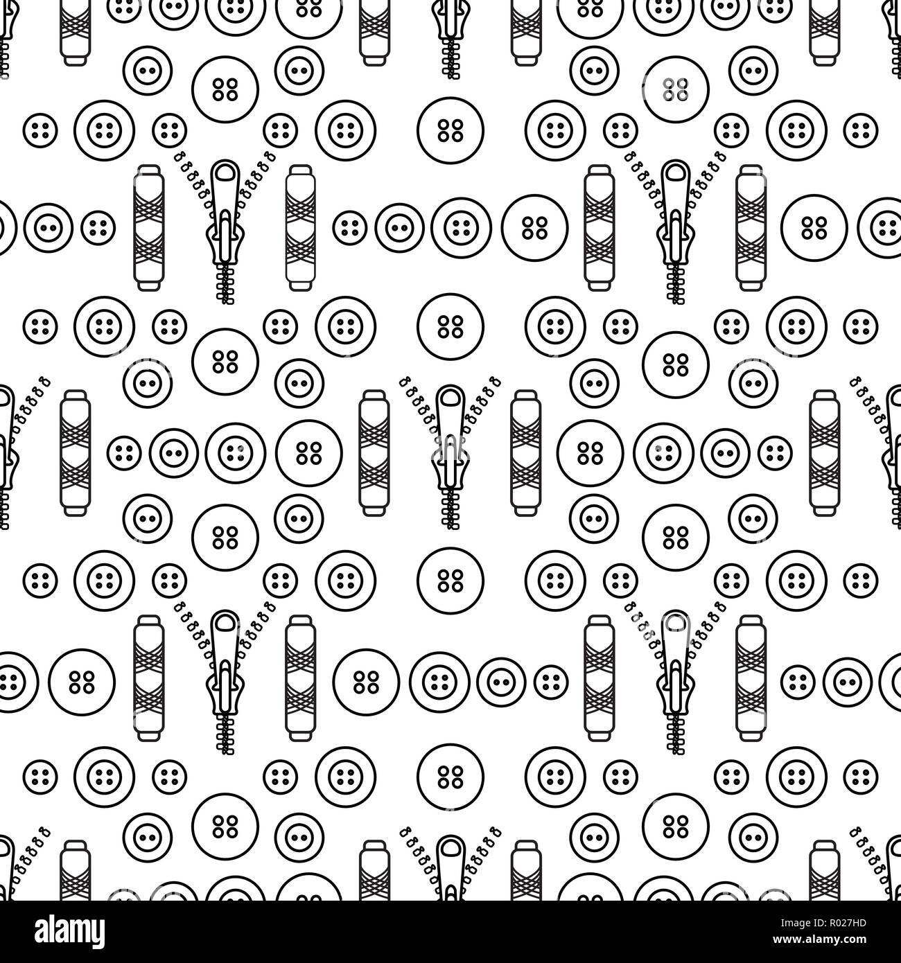Seamless pattern with zipper, buttons, threads. Sewing and needlework ...