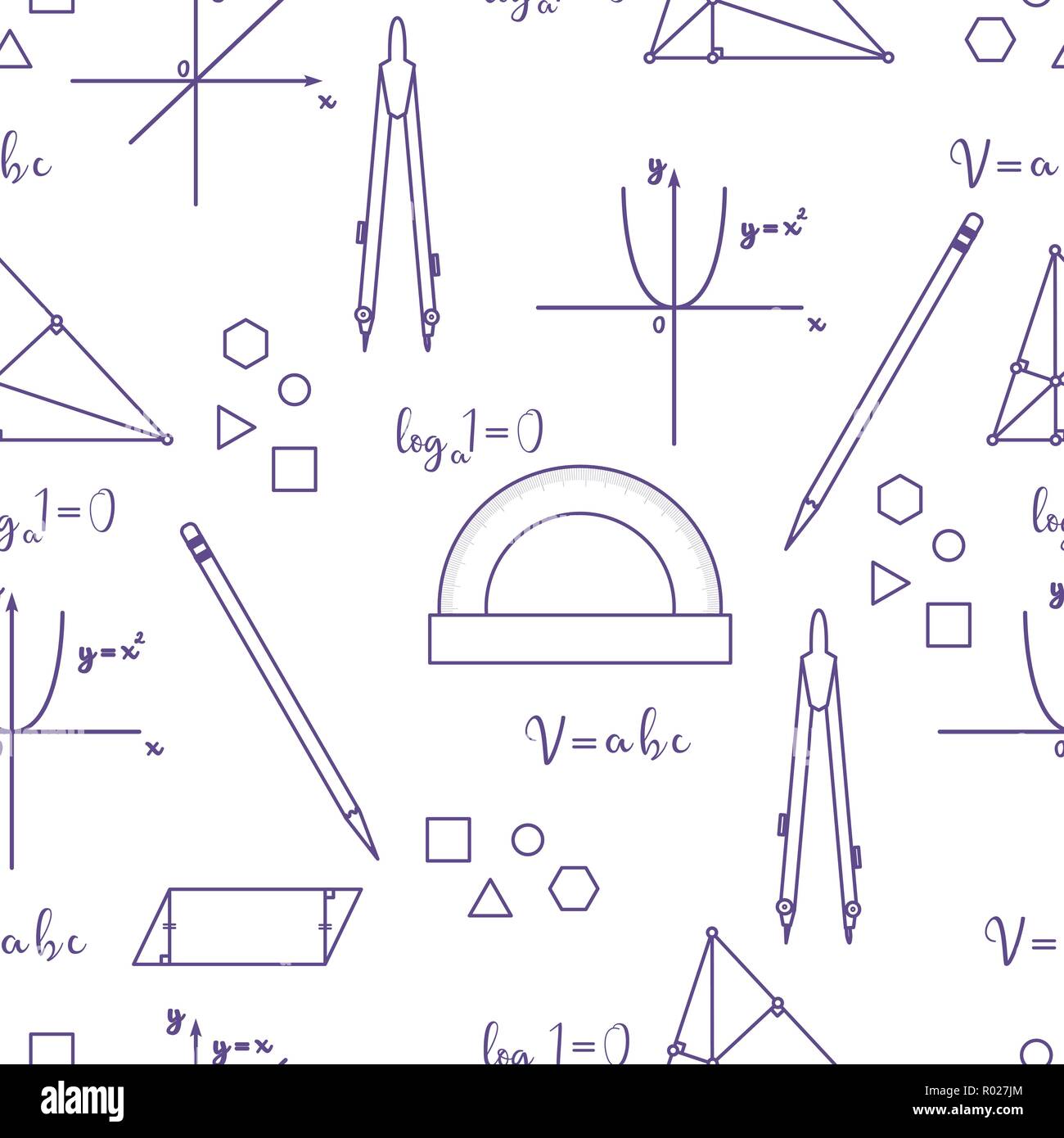 Mathematical scientific vector seamless pattern with geometry plots ...