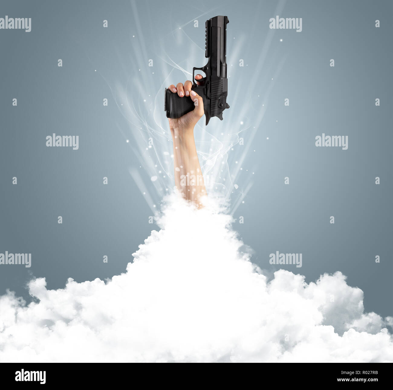 Hand breaking out from cloud Stock Photo - Alamy