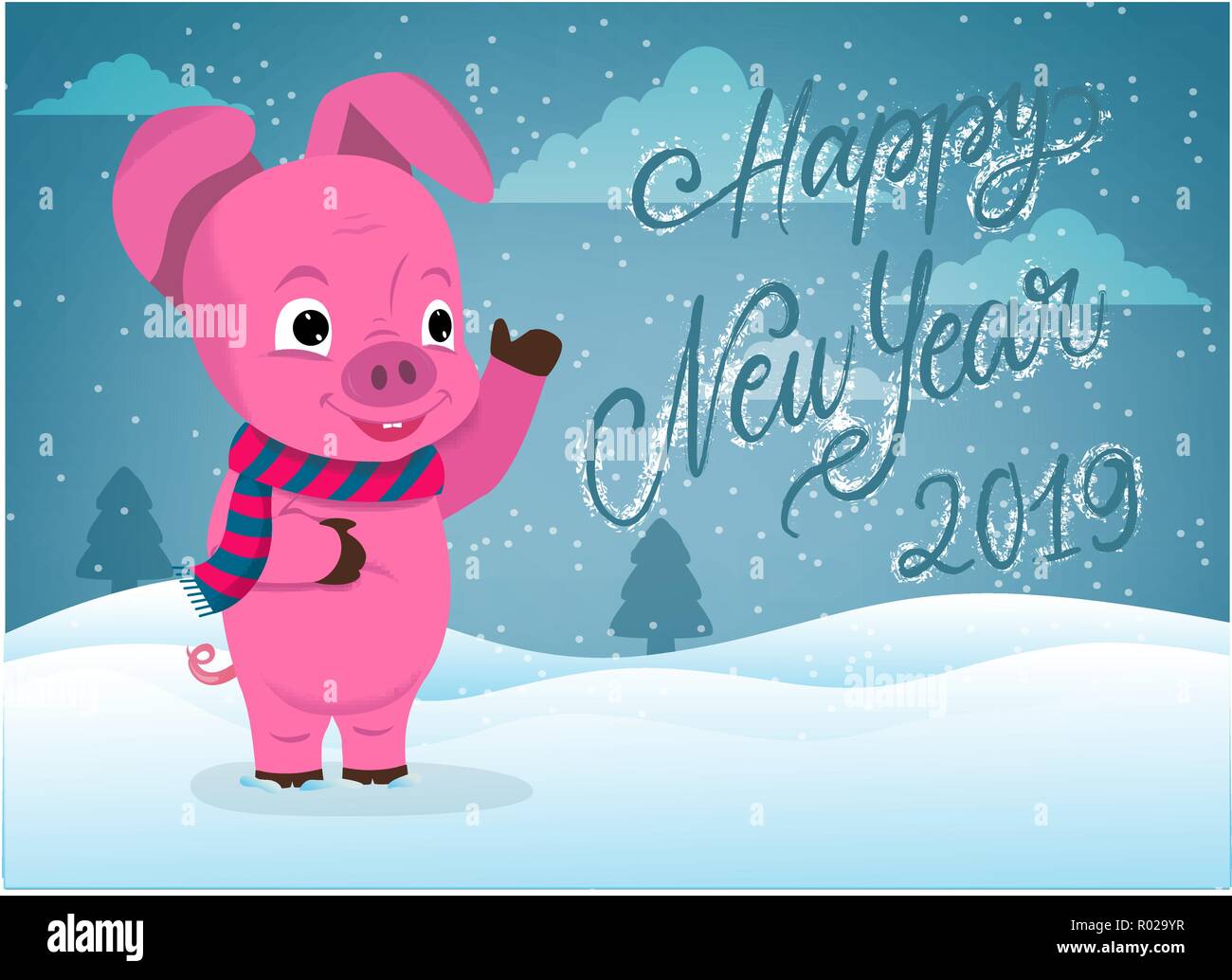 cute pig happy new year greeting card Stock Vector Image & Art - Alamy