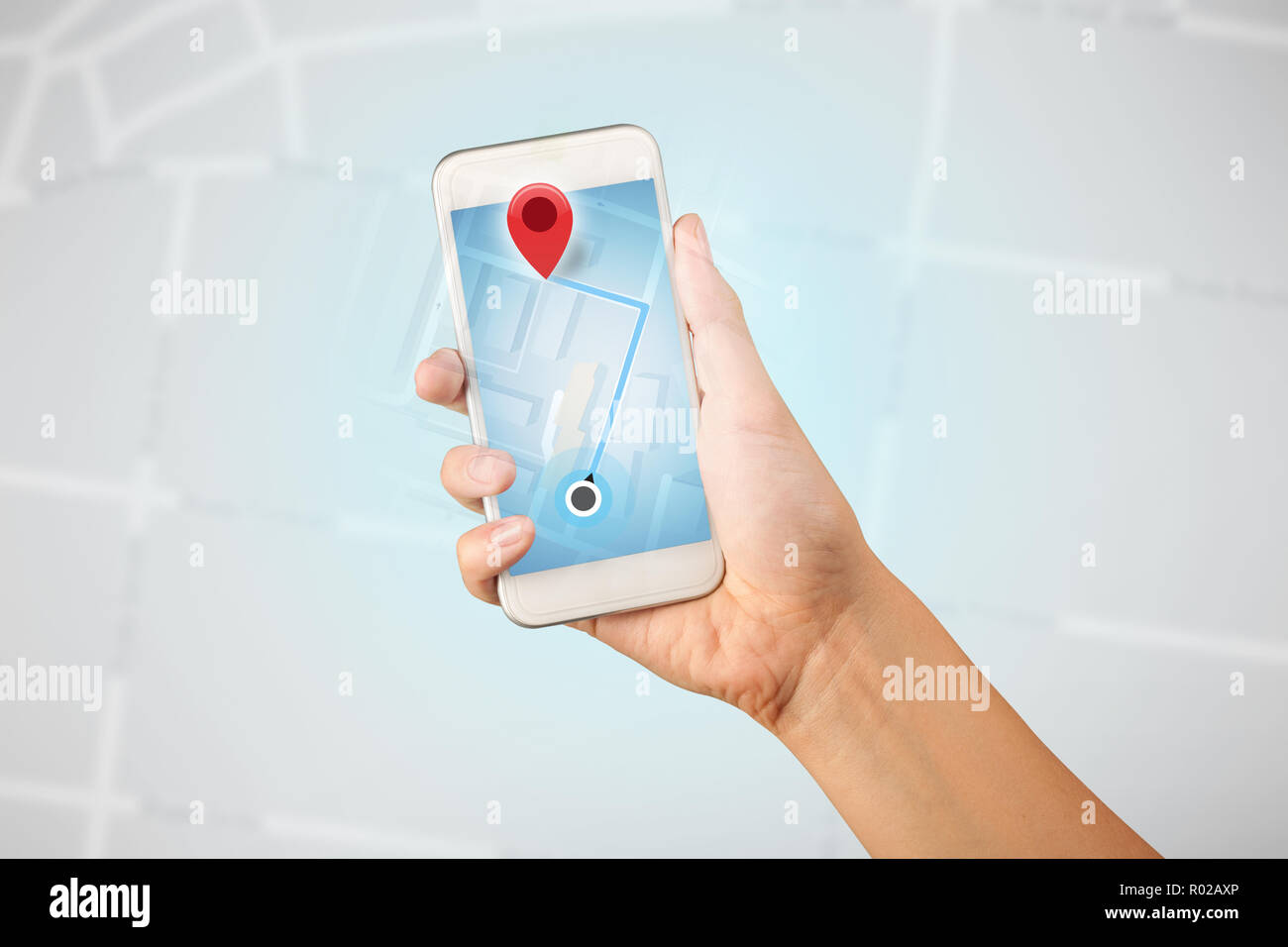 Female fingers touching smartphone with map Stock Photo - Alamy