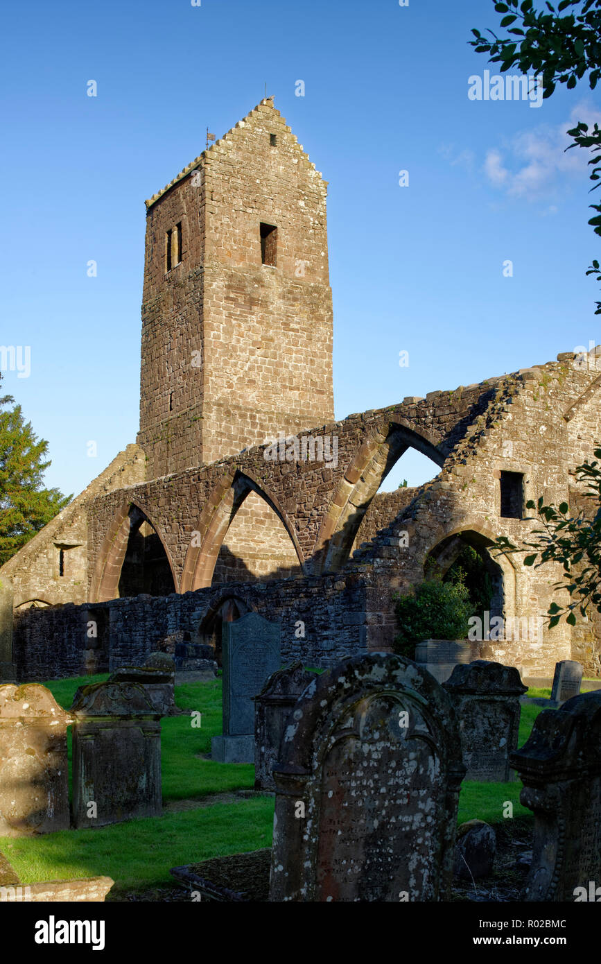 Early Morning Sun on 12th century Muthill Tower and remains of Church ...