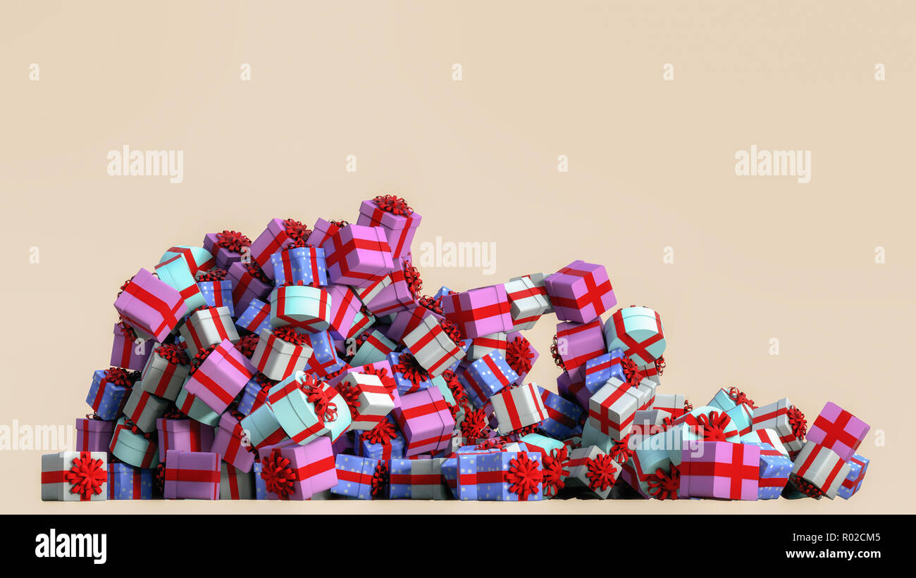 many colorful gift boxes on a pile (3d rendering Stock Photo - Alamy