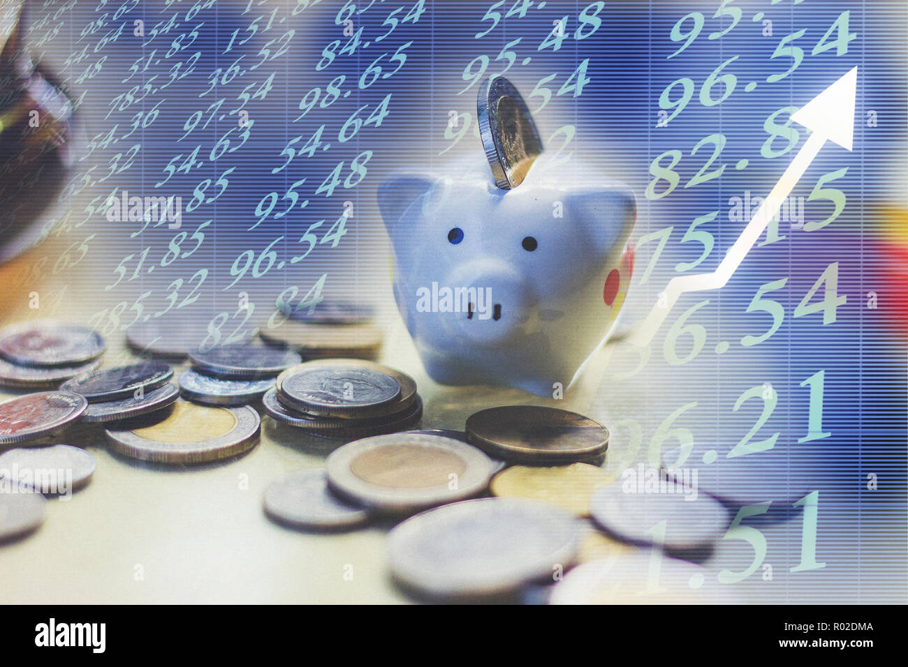 Finance,business and banking concept.Double exposure of money,graph ...
