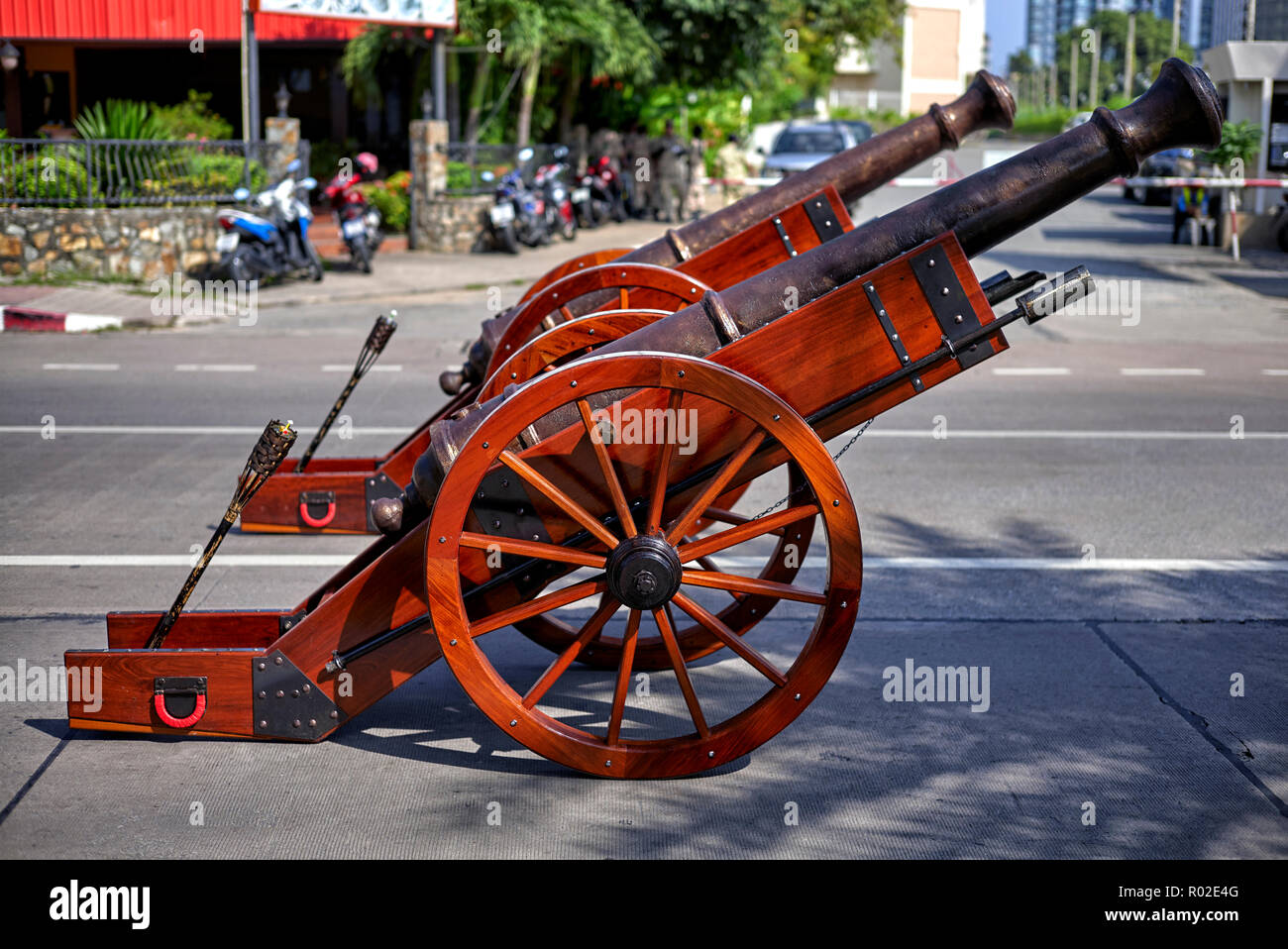 Replica Ancient Cannon on display at a historical event. Thailand ...