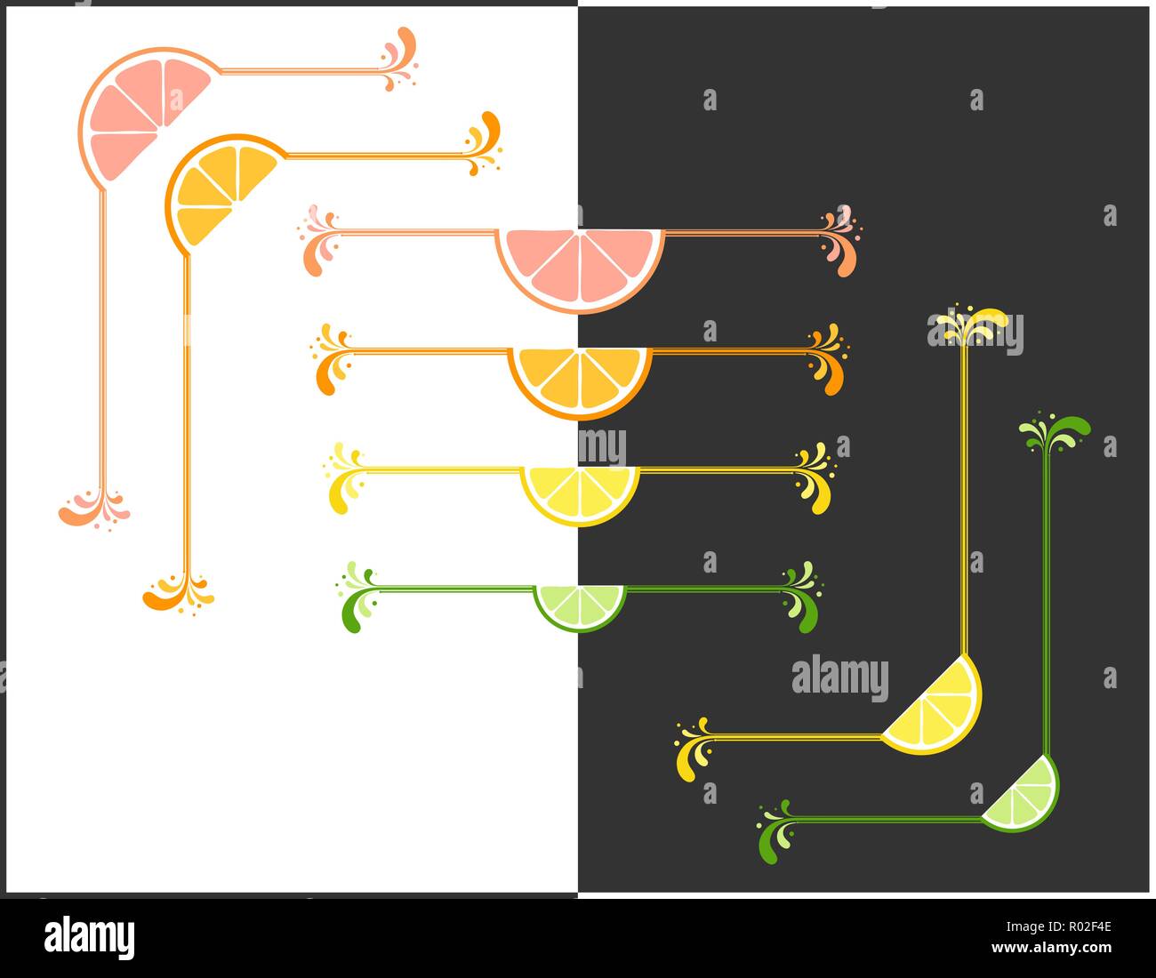 Fresh citrus vector frames and text dividers set. Juicy lobules of lime ...