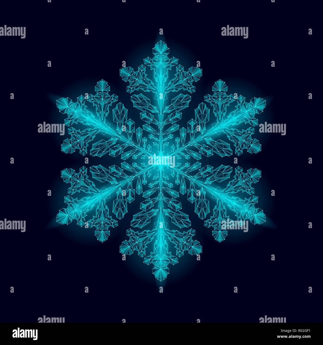 Polygonal low poly festive snowflake. Isolated 3D detailed render ...
