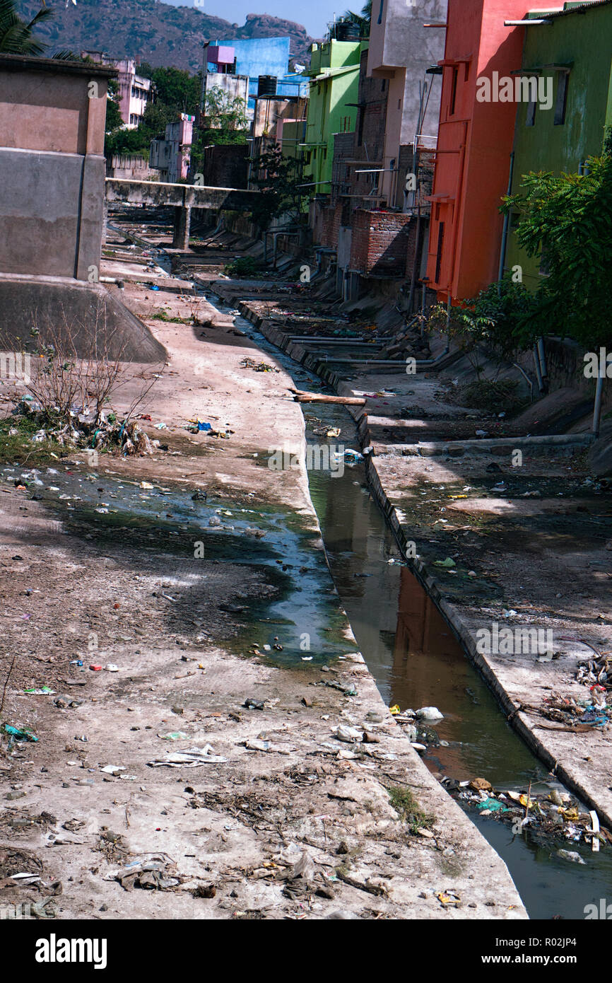 Open street Sewerage combined with running water drain, drainage ...