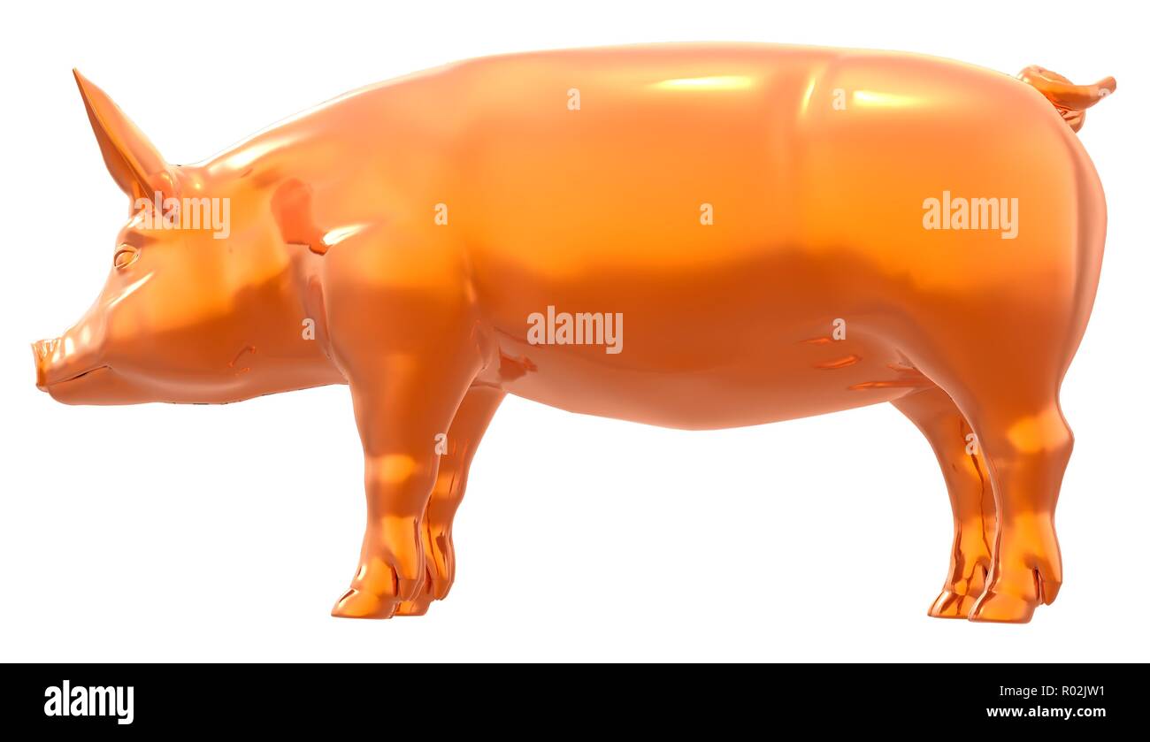 3D illustration yellow golden pig isolated on white background Stock ...