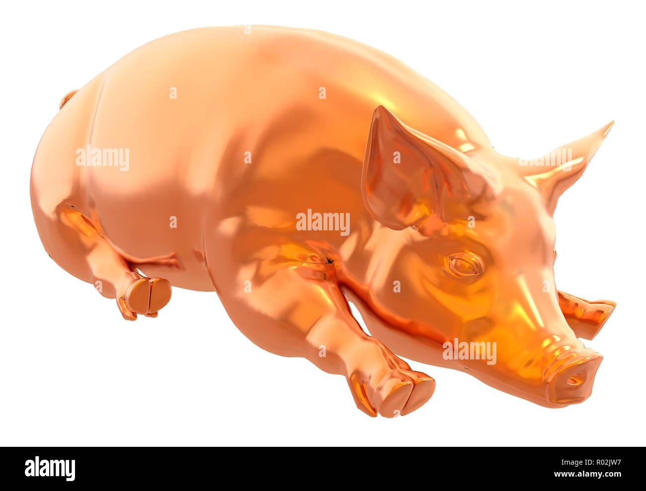 3D illustration yellow golden pig isolated on white background Stock ...