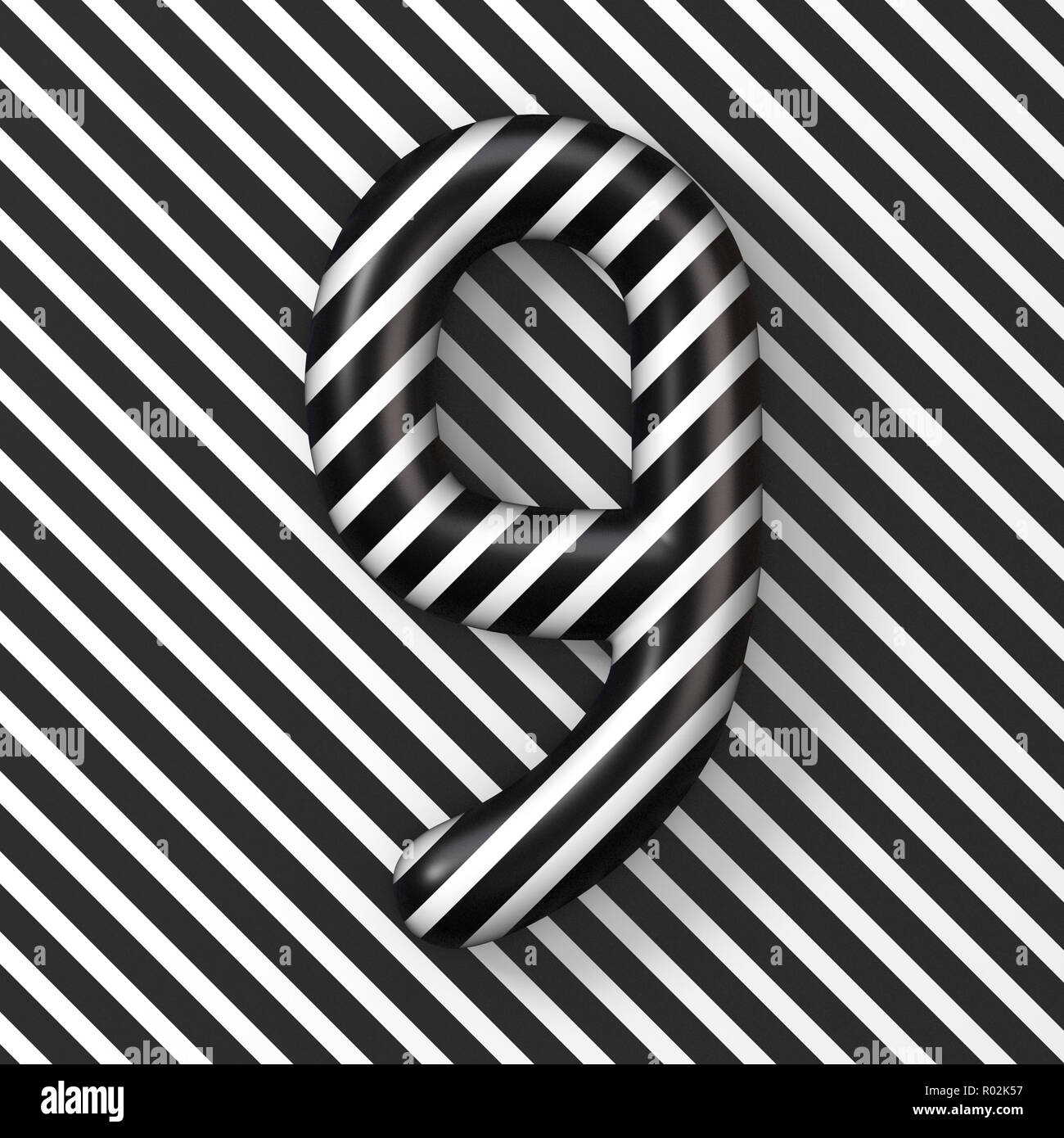 Black and white stripes Number 9 NINE 3D render illustration Stock ...