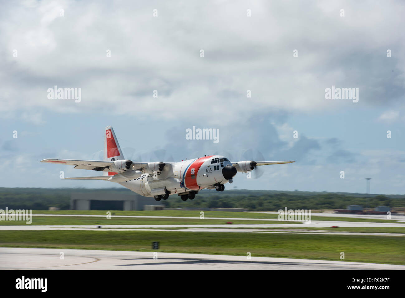 A Coast Guard C-130 Hercules takes off, Oct. 28, 2018, at Anderson Air ...